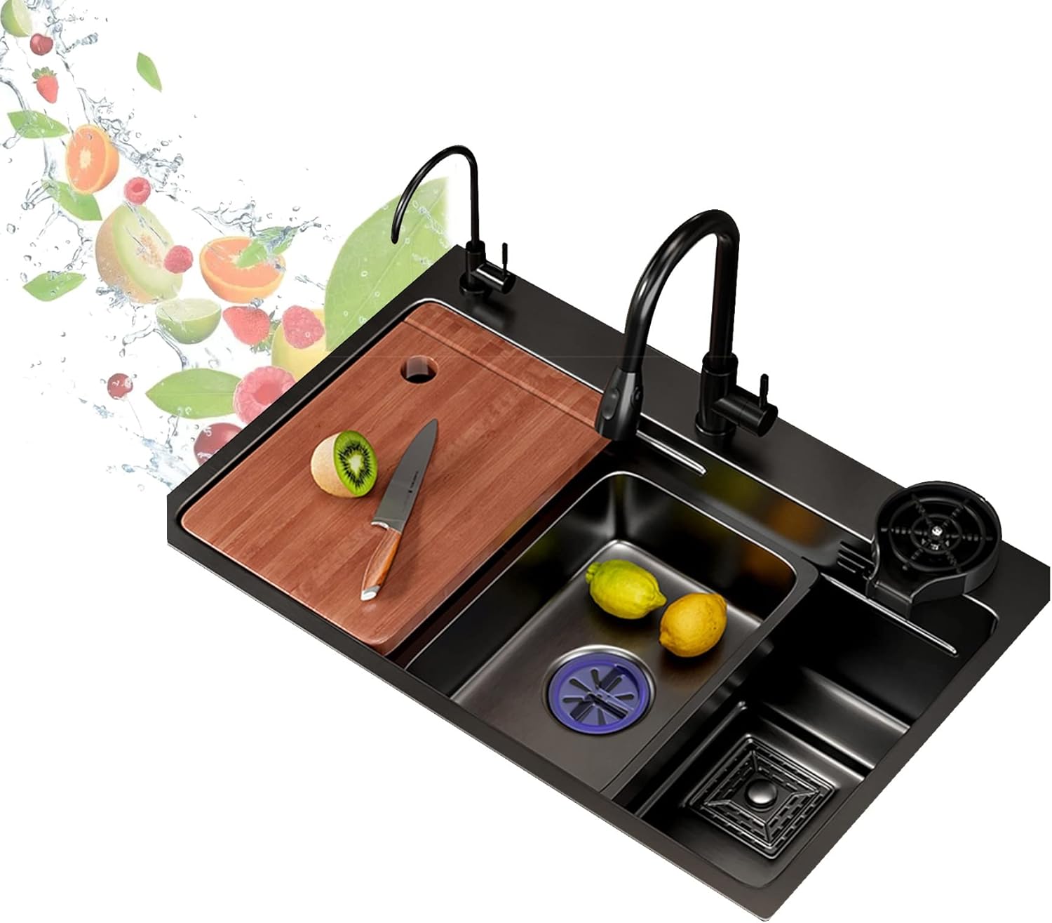 Black Stainless Steel Built-in Kitchen Sink with 1 Base, Undermount or ...