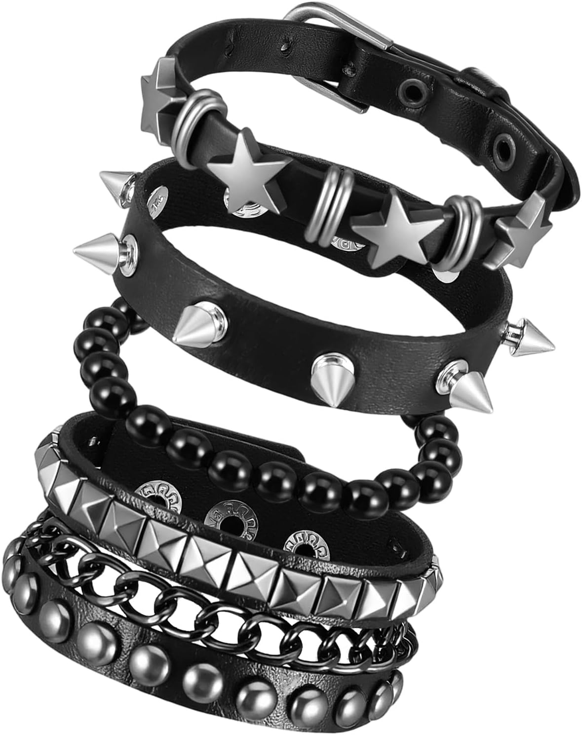 Amazon.com: QFGasre 4 Pcs Punk Rock Leather Studded Bracelets Studded ...