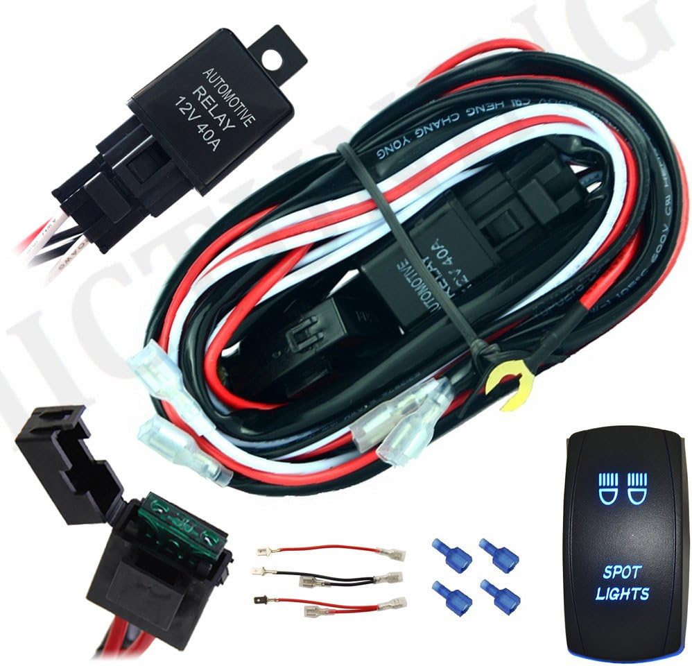 MICTUNING LED Light Bar Wiring Harness Fuse 40Amp Relay ON-Off spot ...