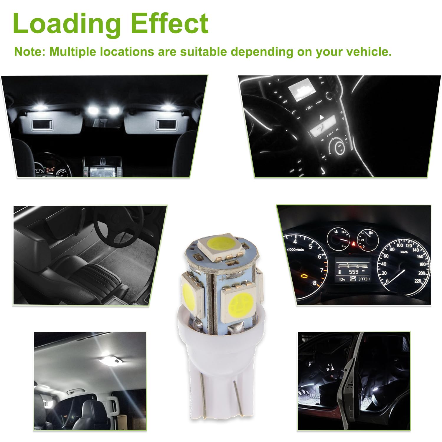 Snapklik.com : EPLZON White DC 12V T10 194 168 Led Bulb Light Gauge ...