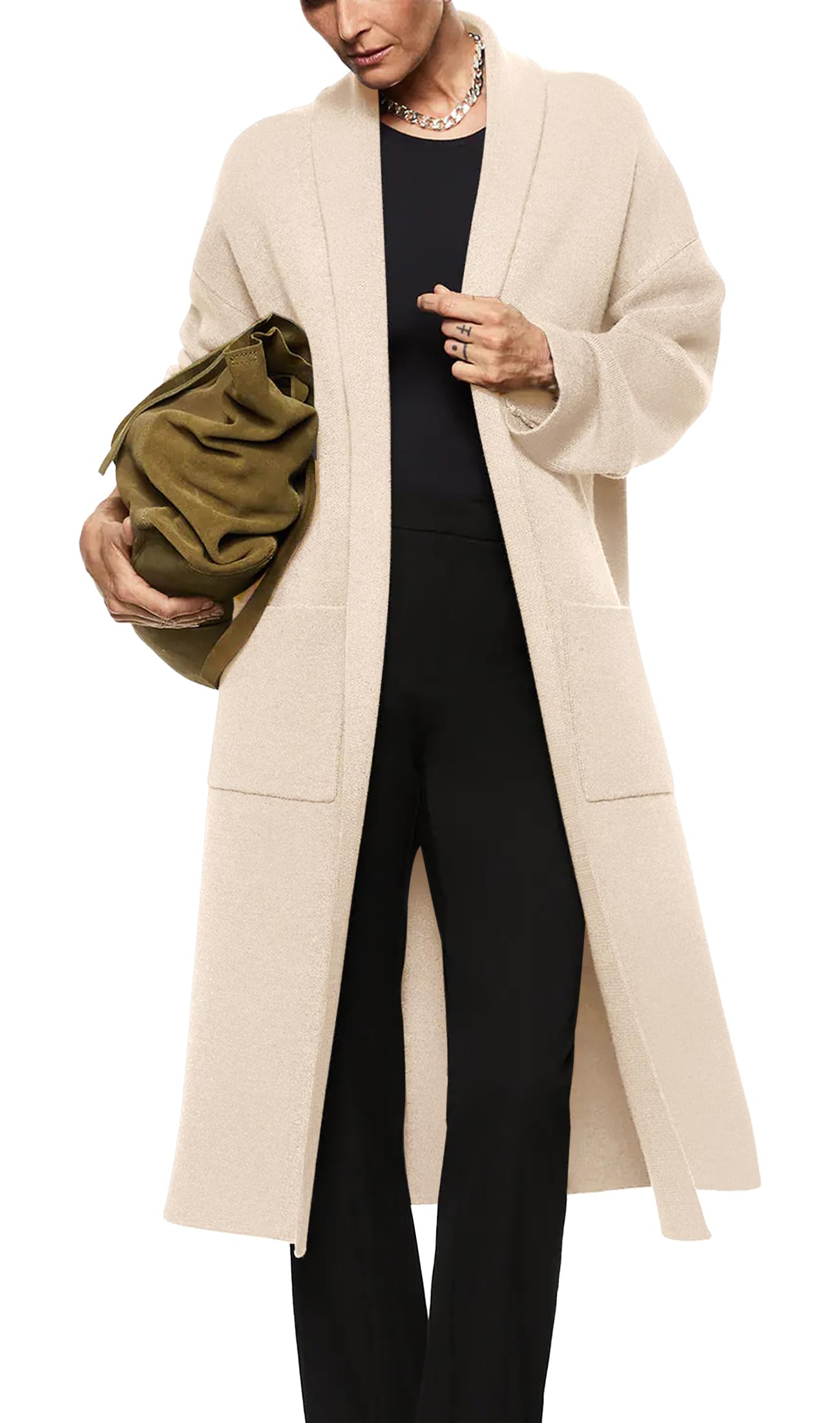 Womens Long Sleeve Maxi Cardigan Open Front Oversized Knitted Sweater ...