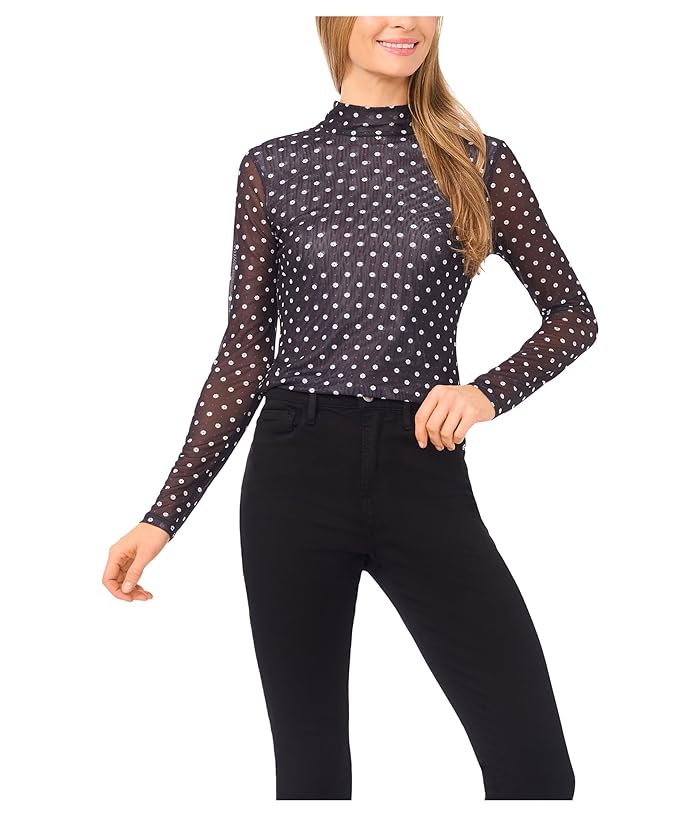 Women's CeCe Long Sleeve Mesh Fitted Turtleneck Top | Zappos.com
