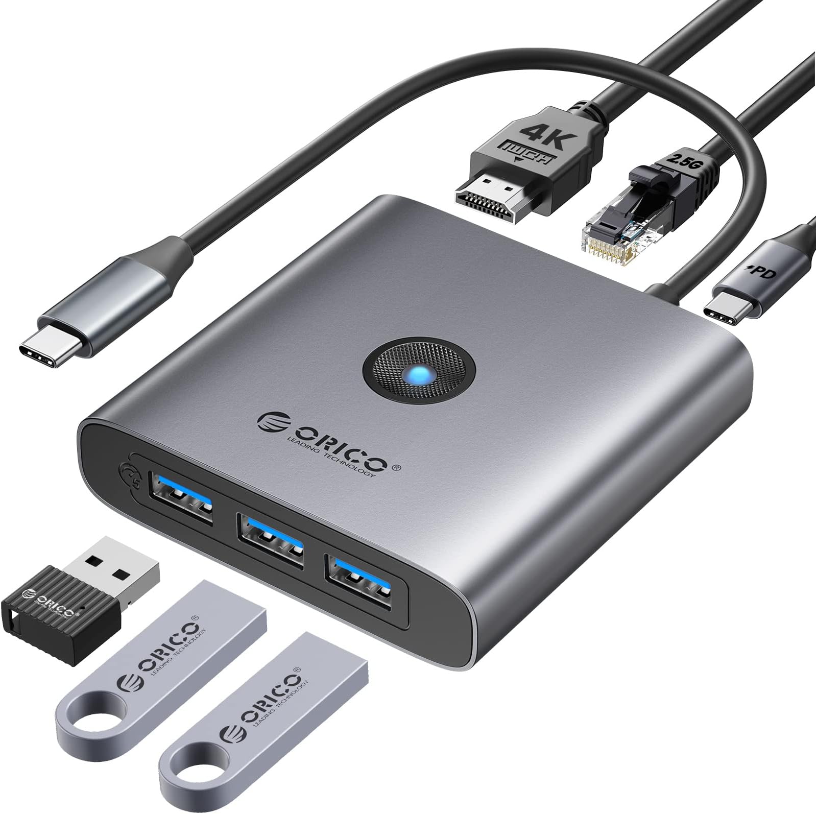 Amazon.com: ORICO 6-in-1 USB C Hub with 2.5G Ethernet, 3 USB-A (5Gbps ...