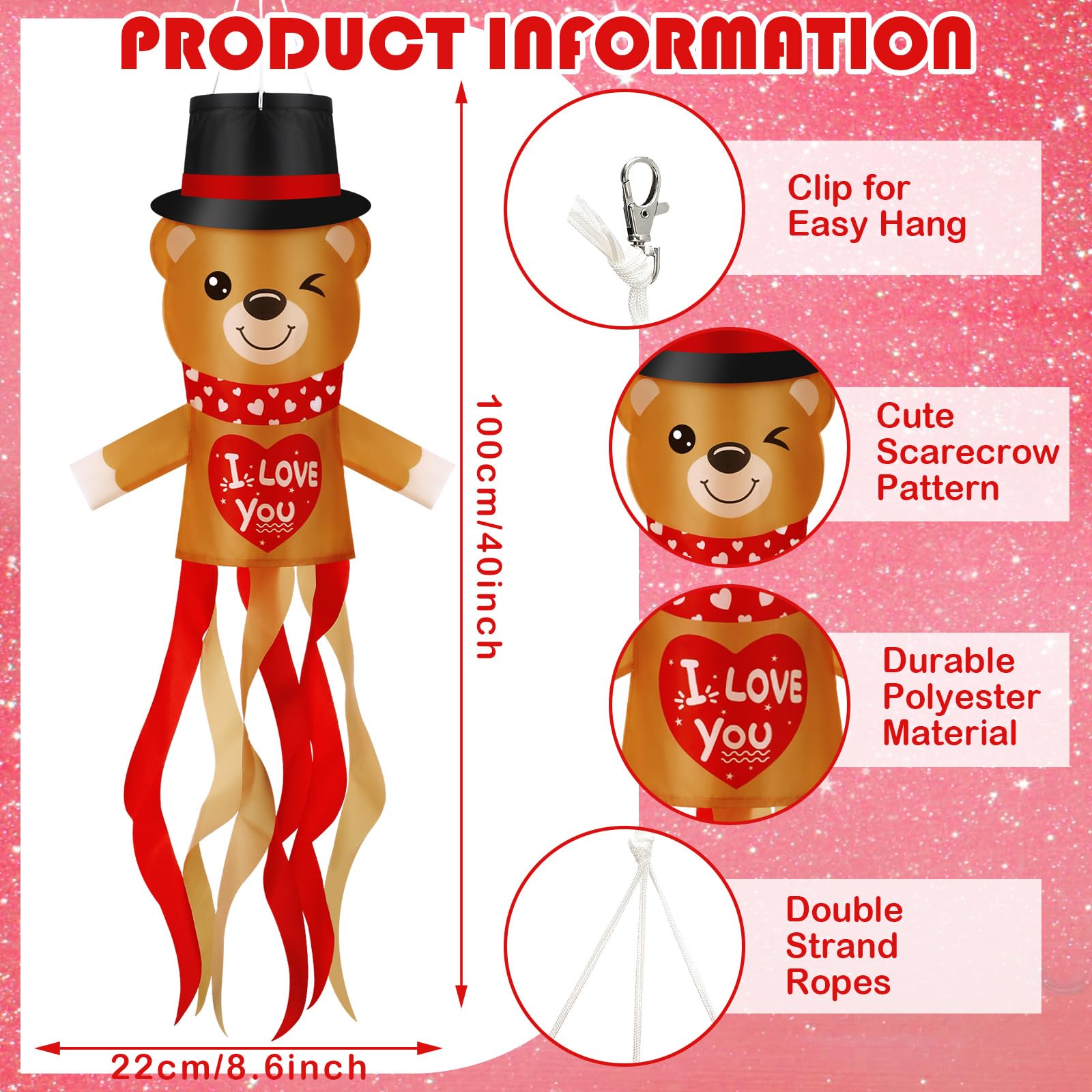 Snapklik.com : 2 Pcs Valentines Day Windsocks For Outside 40 Valentines ...