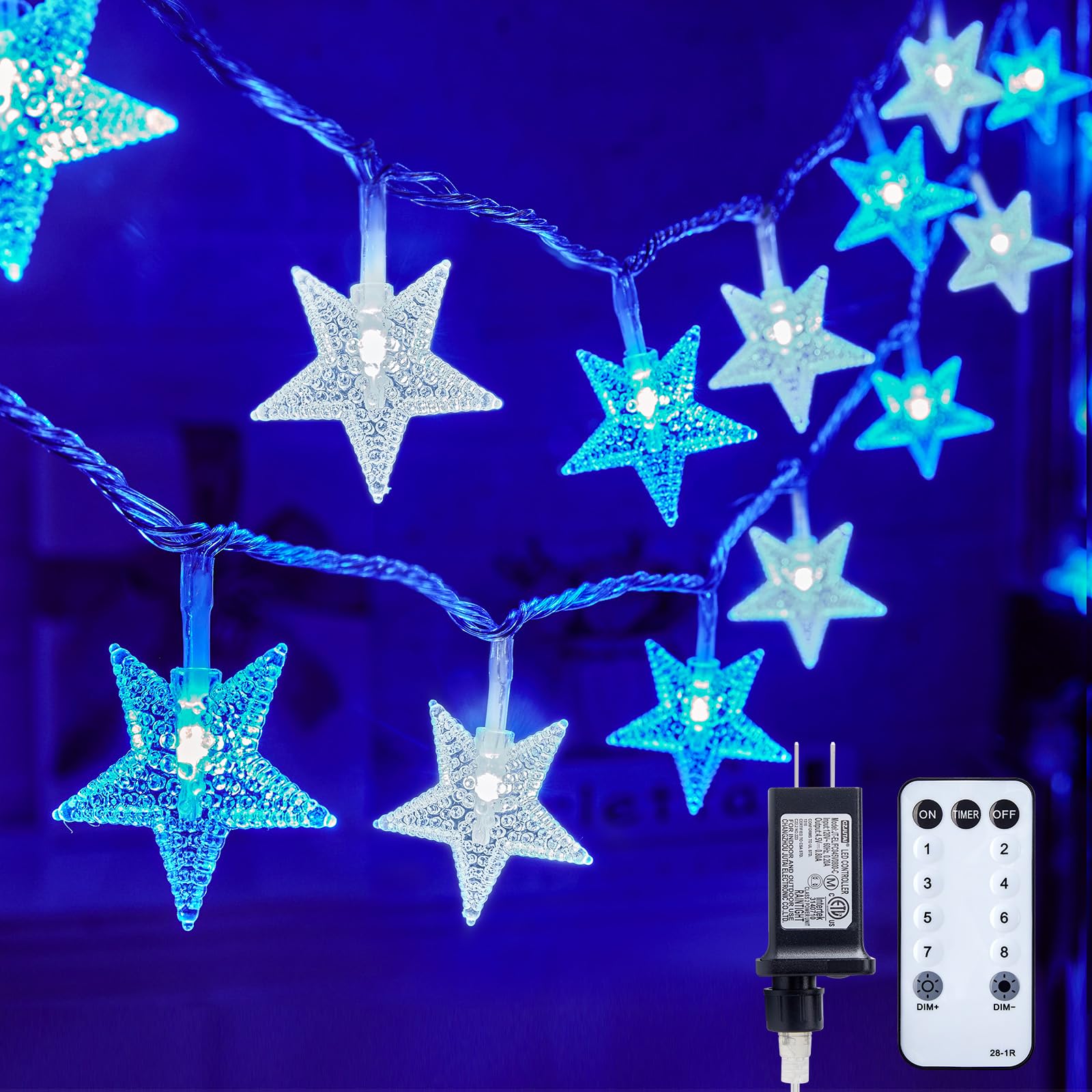 Amazon.com: Minetom Blue and White Star String Lights Plug in - 33 ft ...