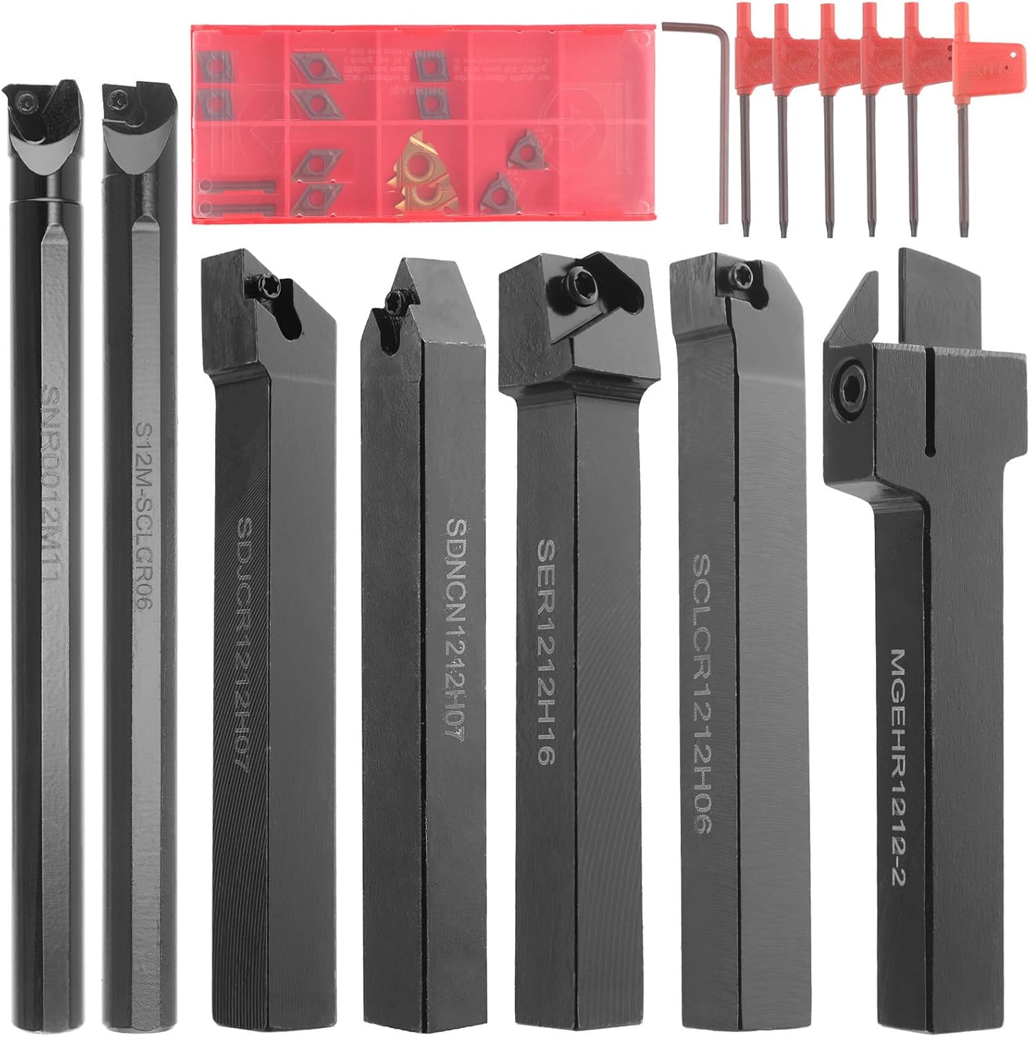 Hancaner 1/2'' 12mm Indexable Lathe Turning Tool 21Pcs Kit- 7Pcs Metal ...