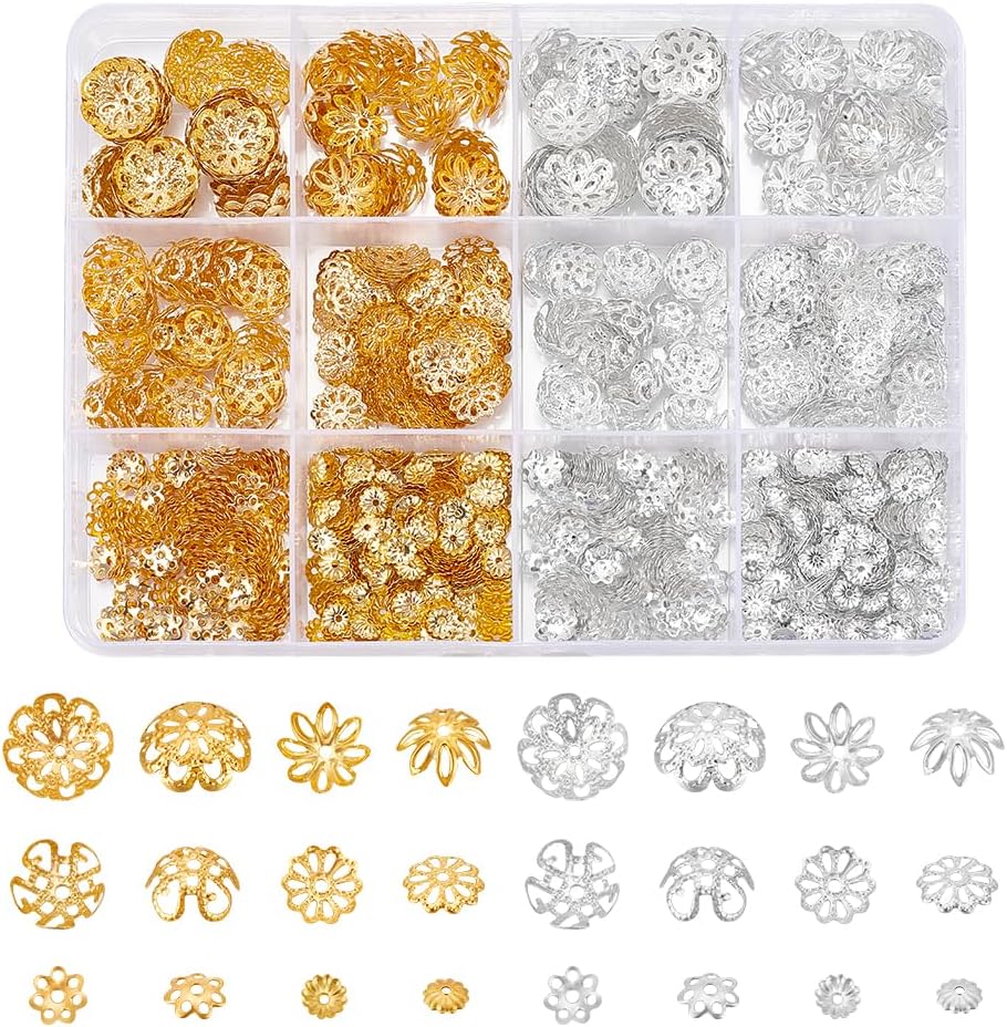 Amazon.com: UNICRAFTALE About 1260Pcs 2 Colors Flower Bead End Caps ...