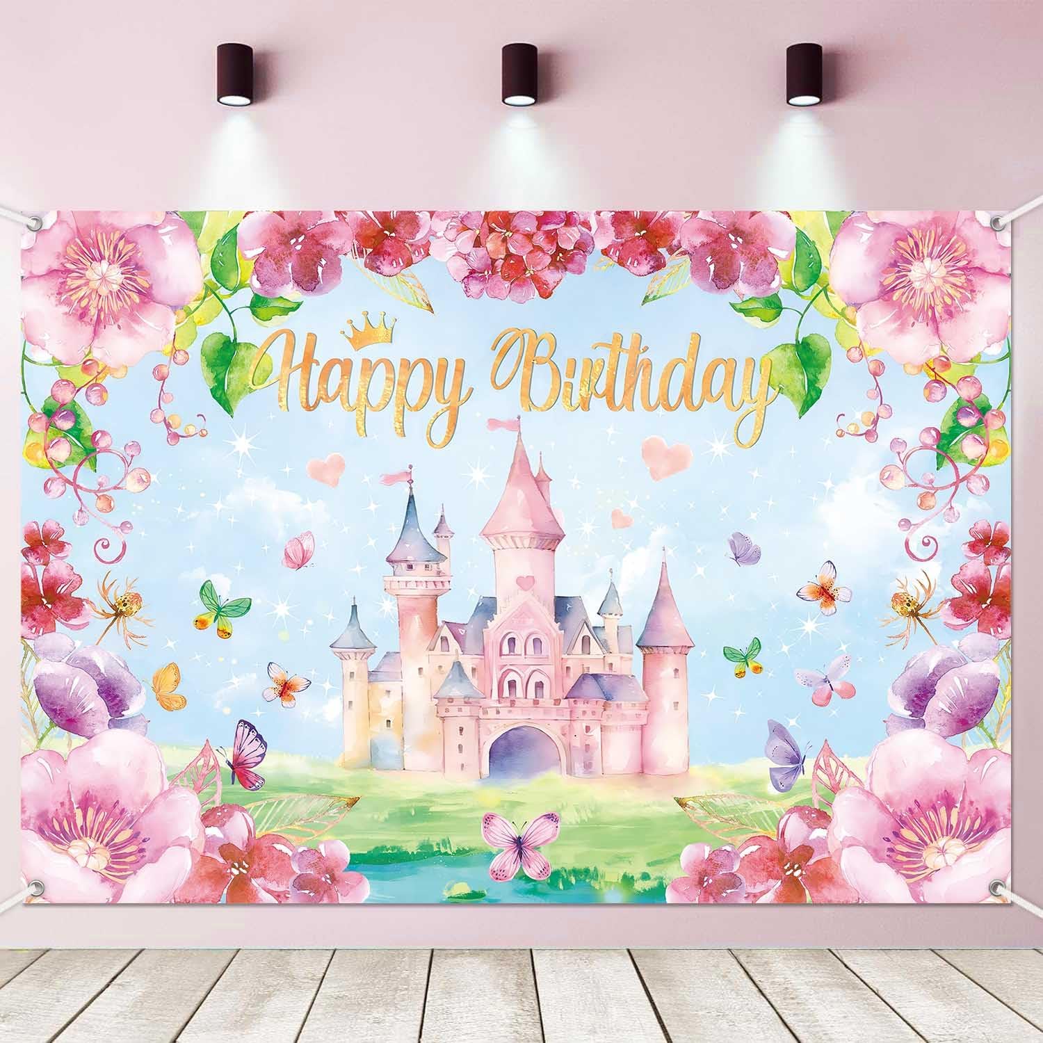 Amazon.com : LDWLYW Princess Happy Birthday Banner Backdrop for Girls ...