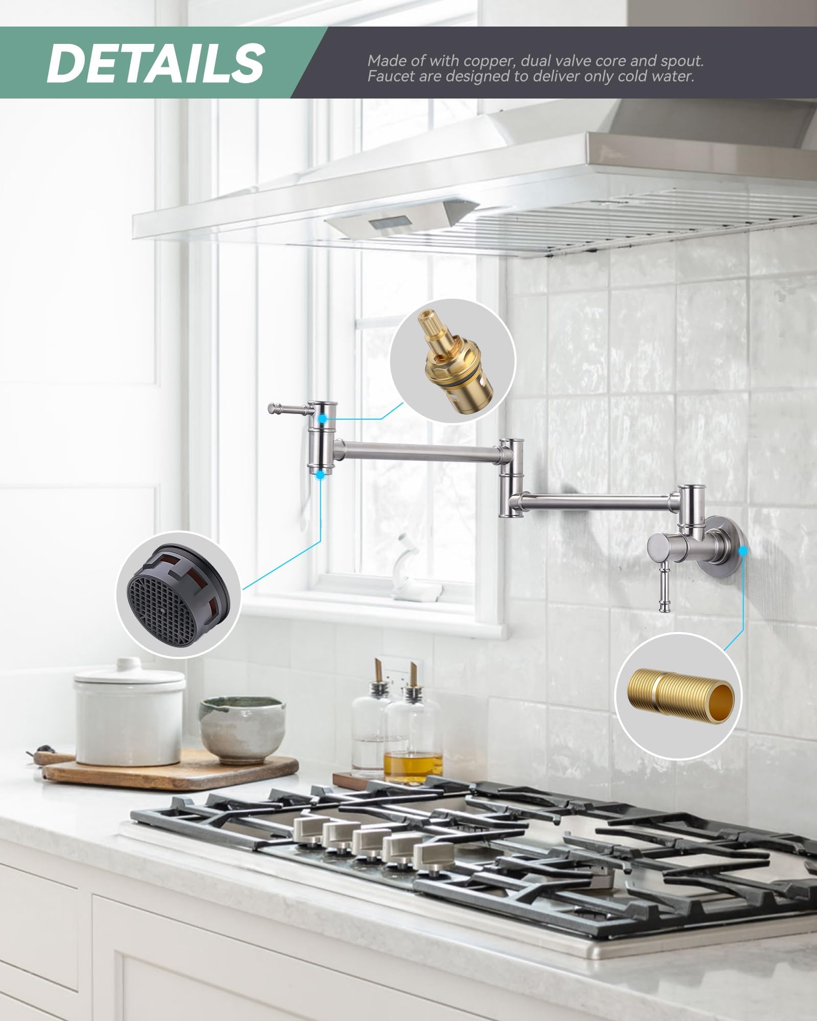 Snapklik.com : ALEASHA Solid Brass Pot Filler, Brushed Nickel Folding ...