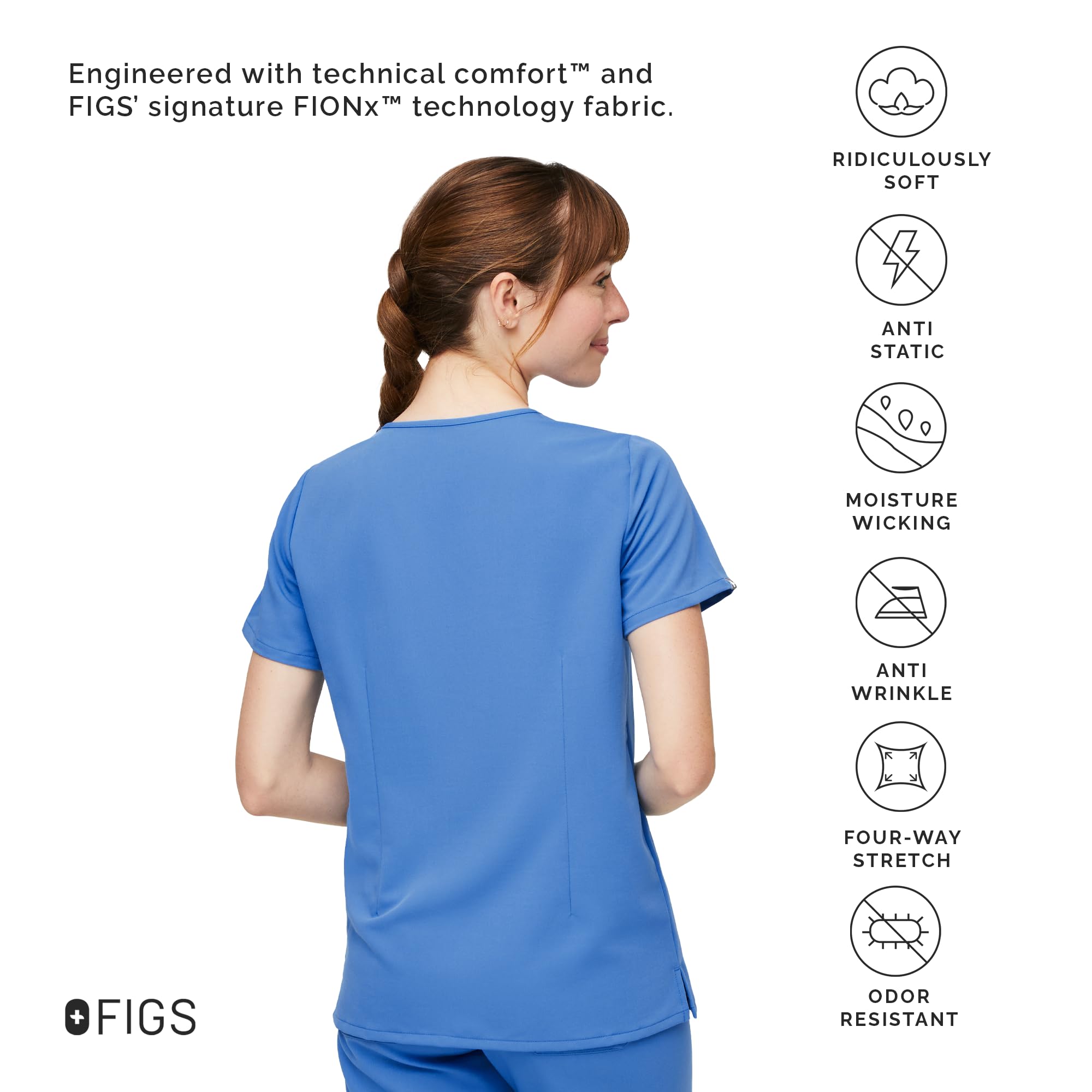 Snapklik.com : FIGS Casma Three-Pocket Scrub Top For Women - Capri Blue