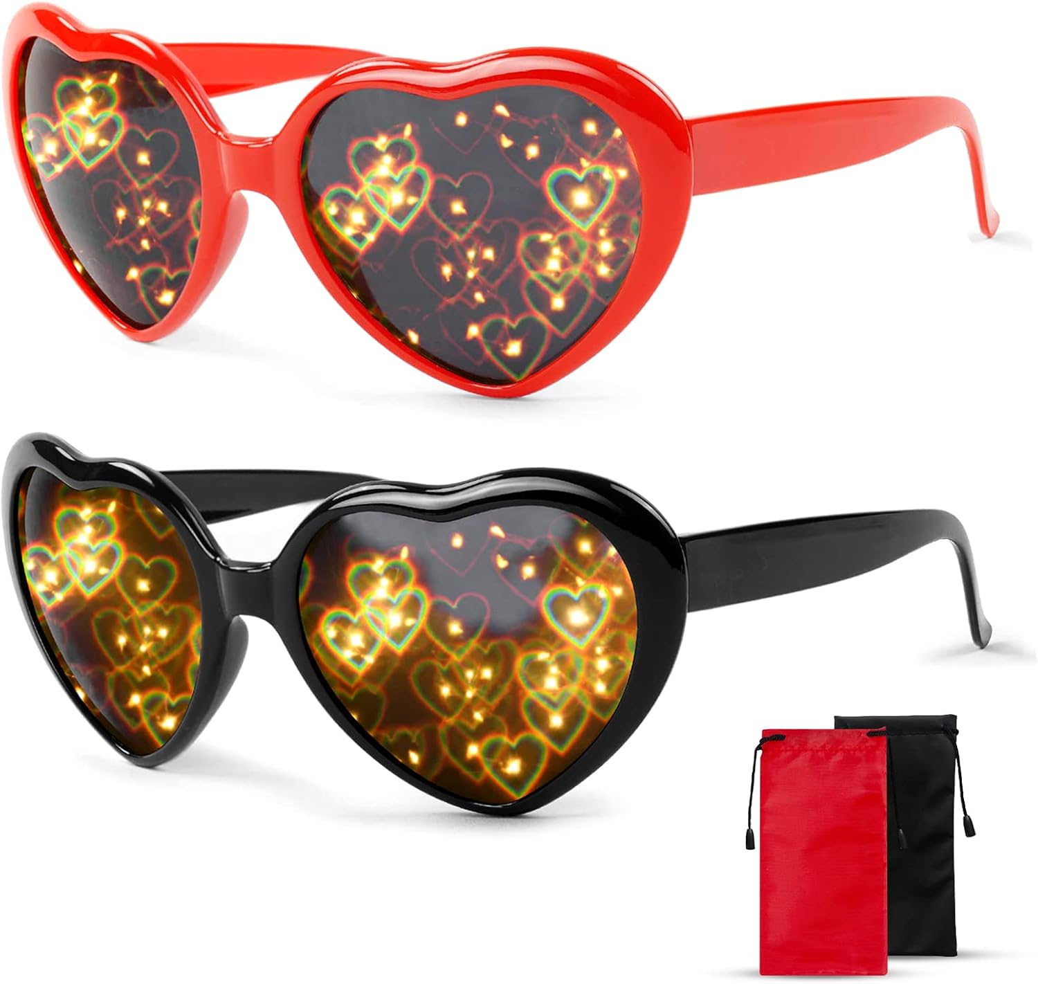 AOT 2pcs Heart Glasses Effect Diffraction Glasses Heart Shaped Glasses Festival Glasses Rave ...