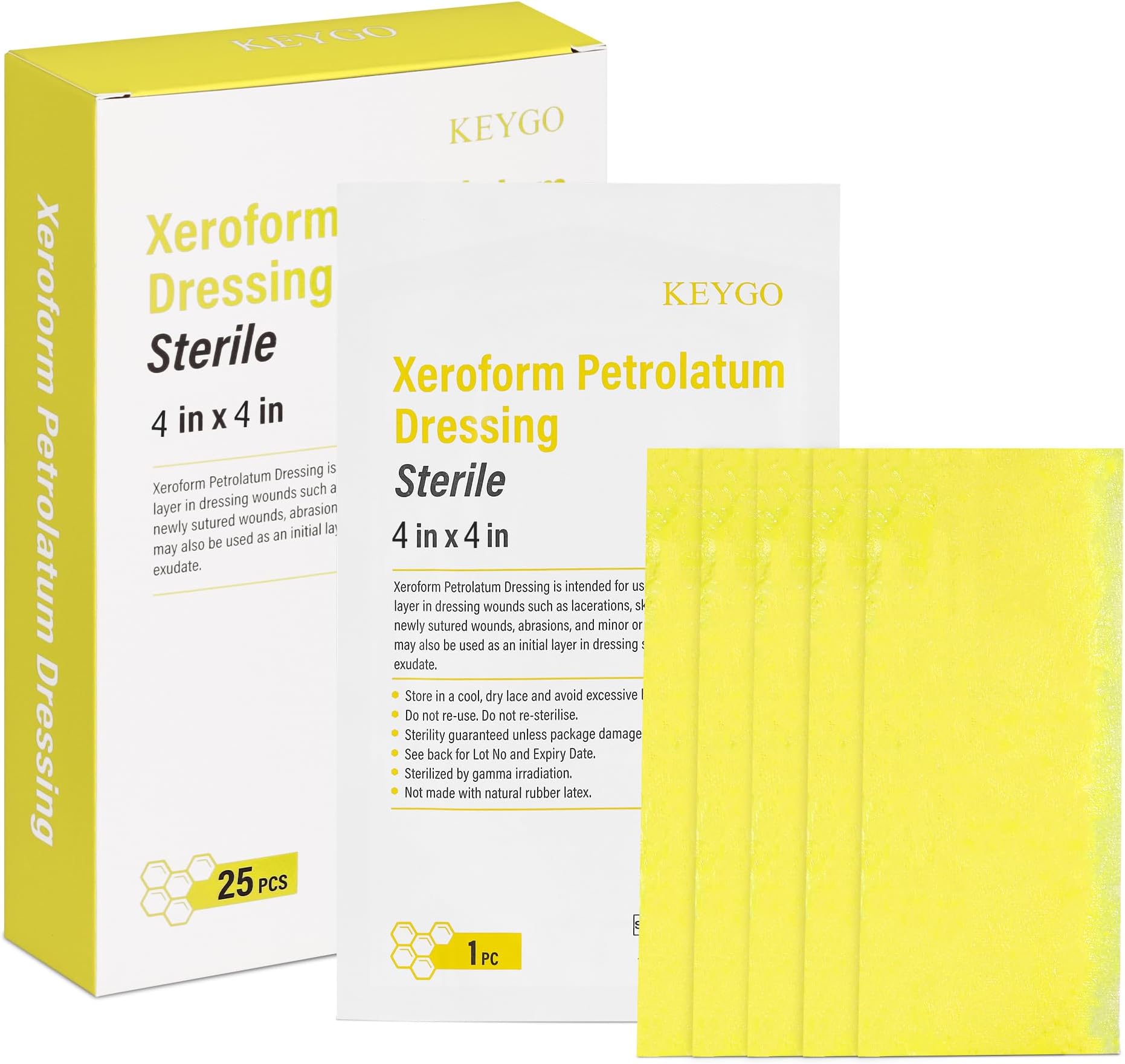 Amazon.com: Medical Xeroform Petrolatum Dressing Patch 4"x4", Non ...