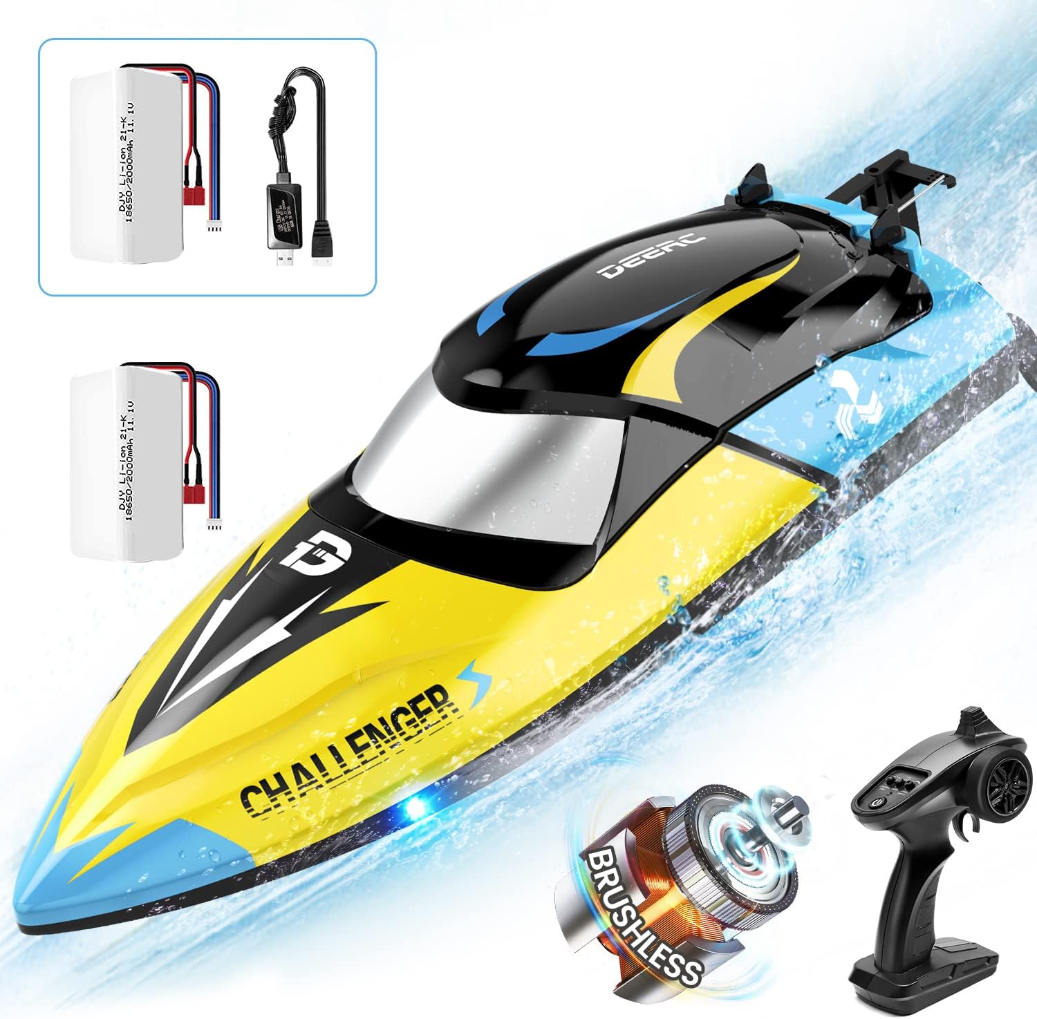 Amazon.com: DEERC Brushless RC Boat, 30+ mph Fast Remote Control Boats ...