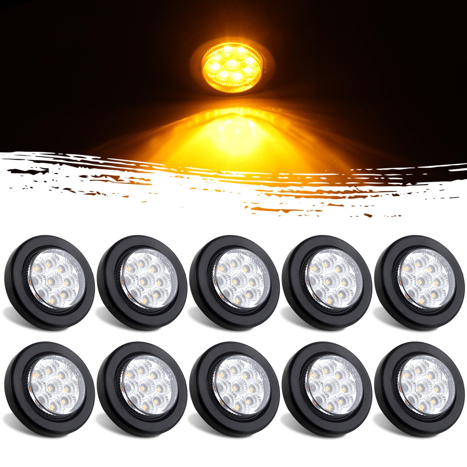 Snapklik.com : 10Pcs 2” Inch Round Led Marker Lights 9 Amber LED ...