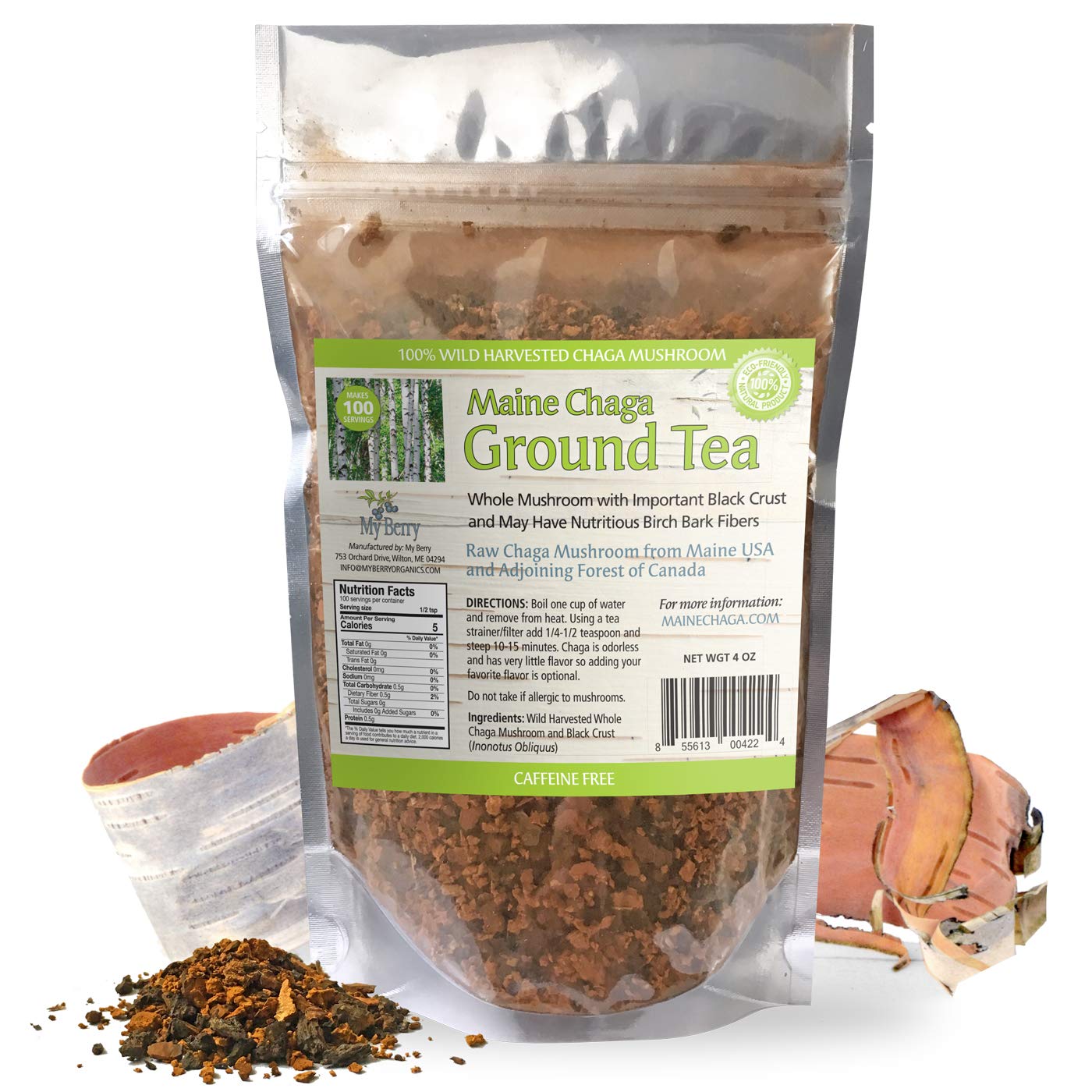 Amazon.com : Maine Chaga Ground Tea Powder | 4oz | Coarse Ground | 100% ...