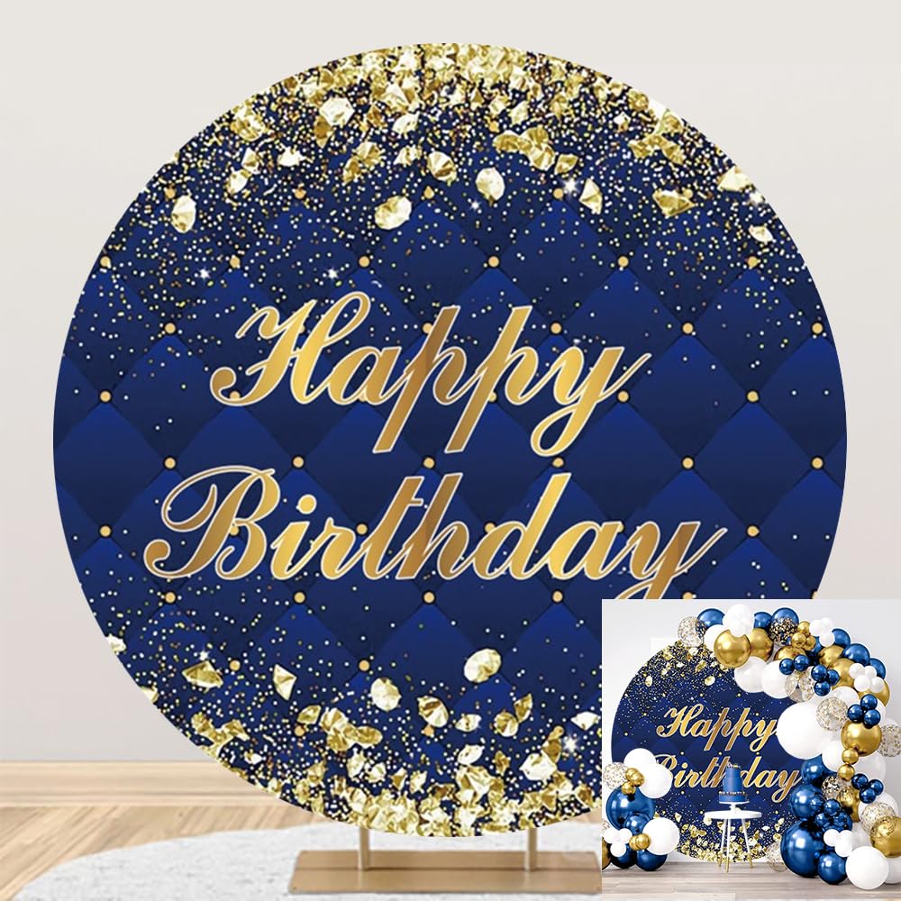 Amazon.com : TTQYFNM 7x7ft Royal Blue Happy Birthday Round Backdrop ...