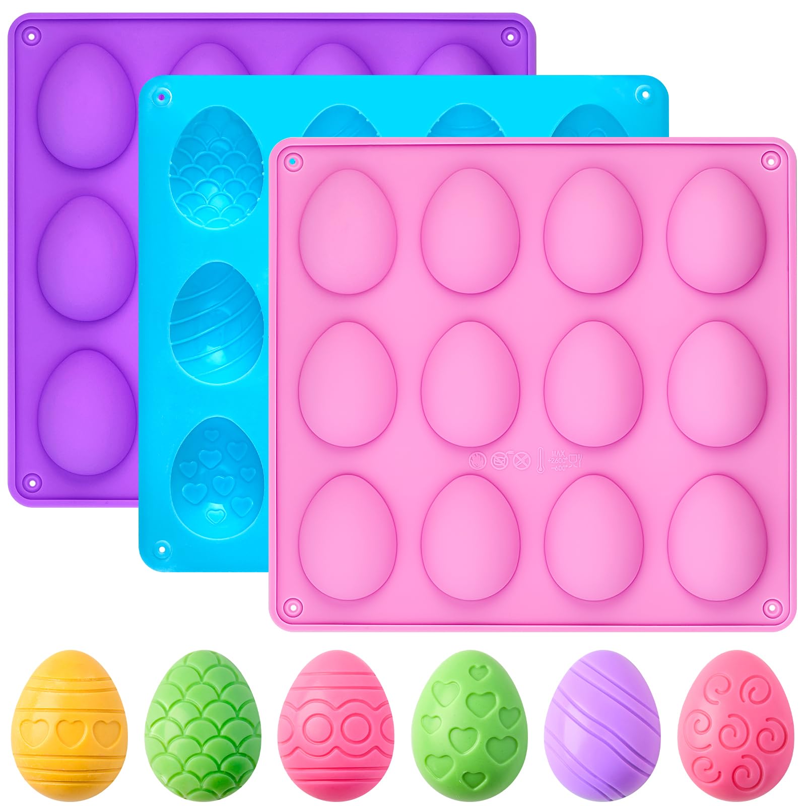 Amazon.com: Easter Silicone Chocolate Molds, 3 Pack Egg Shaped Molds ...