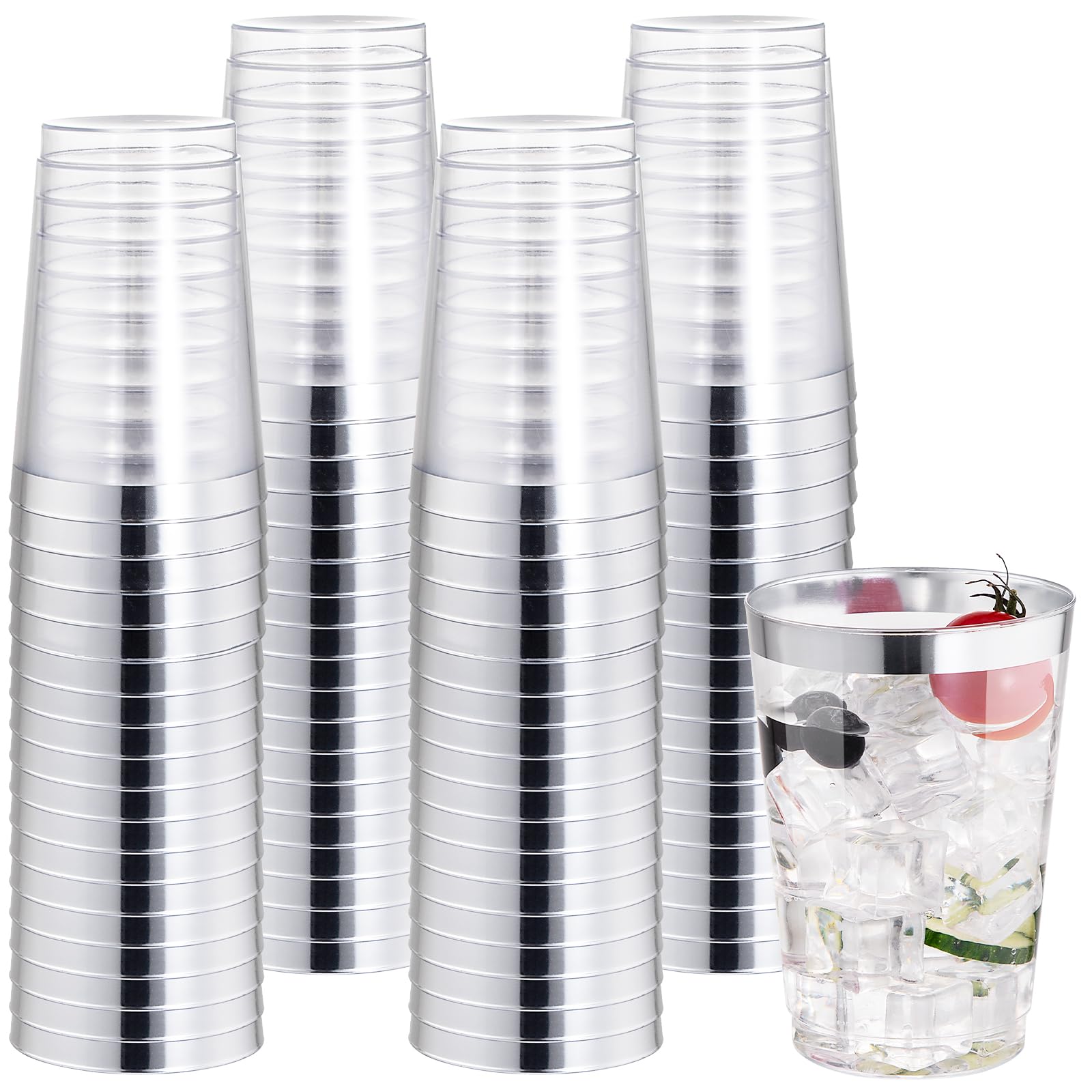 Amazon.com: I00000 50 Pack 12 oz Silver Plastic Cups, Silver Rimmed ...