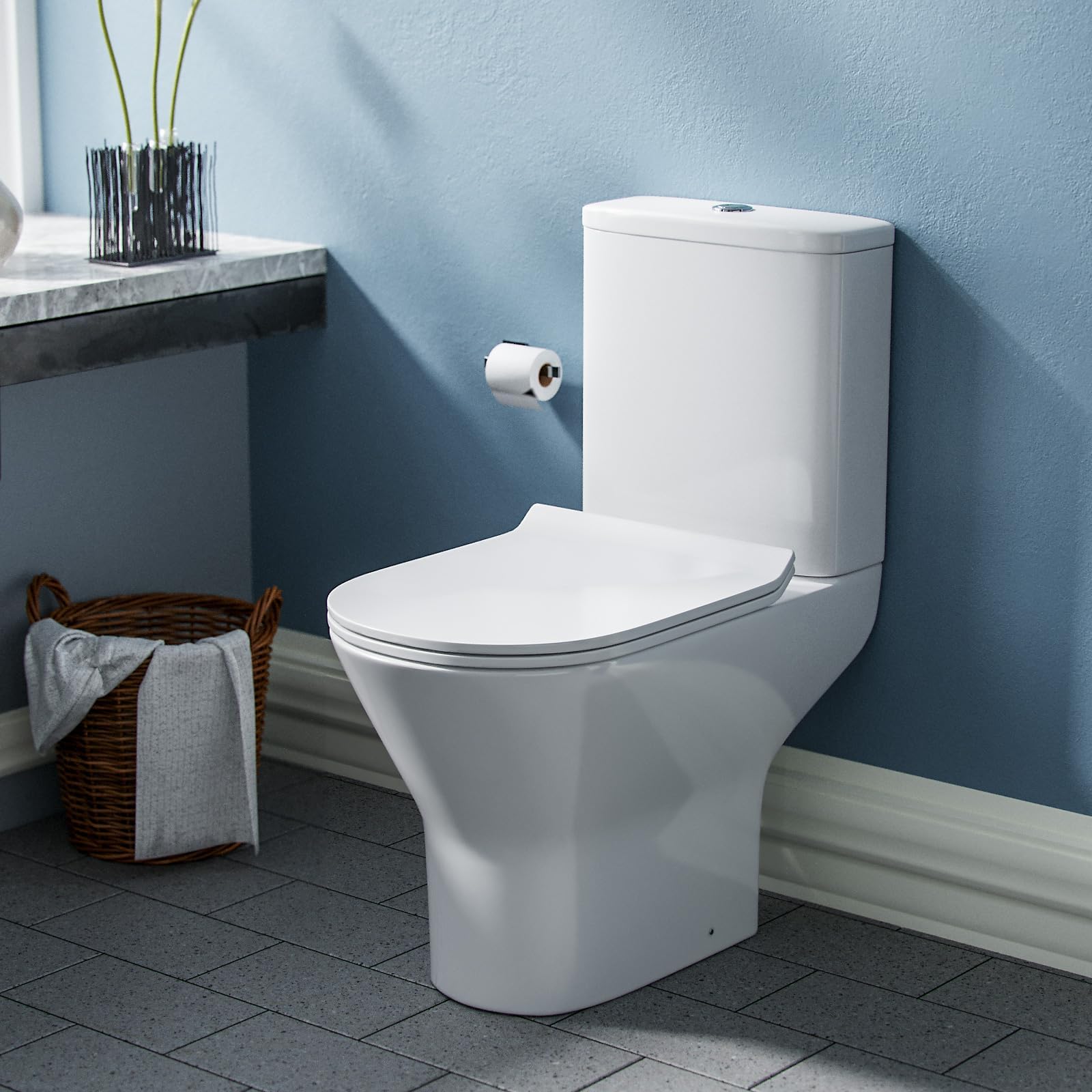 iBathUK Modern Bathroom Close Coupled D Shaped Pan Toilet with Cistern ...