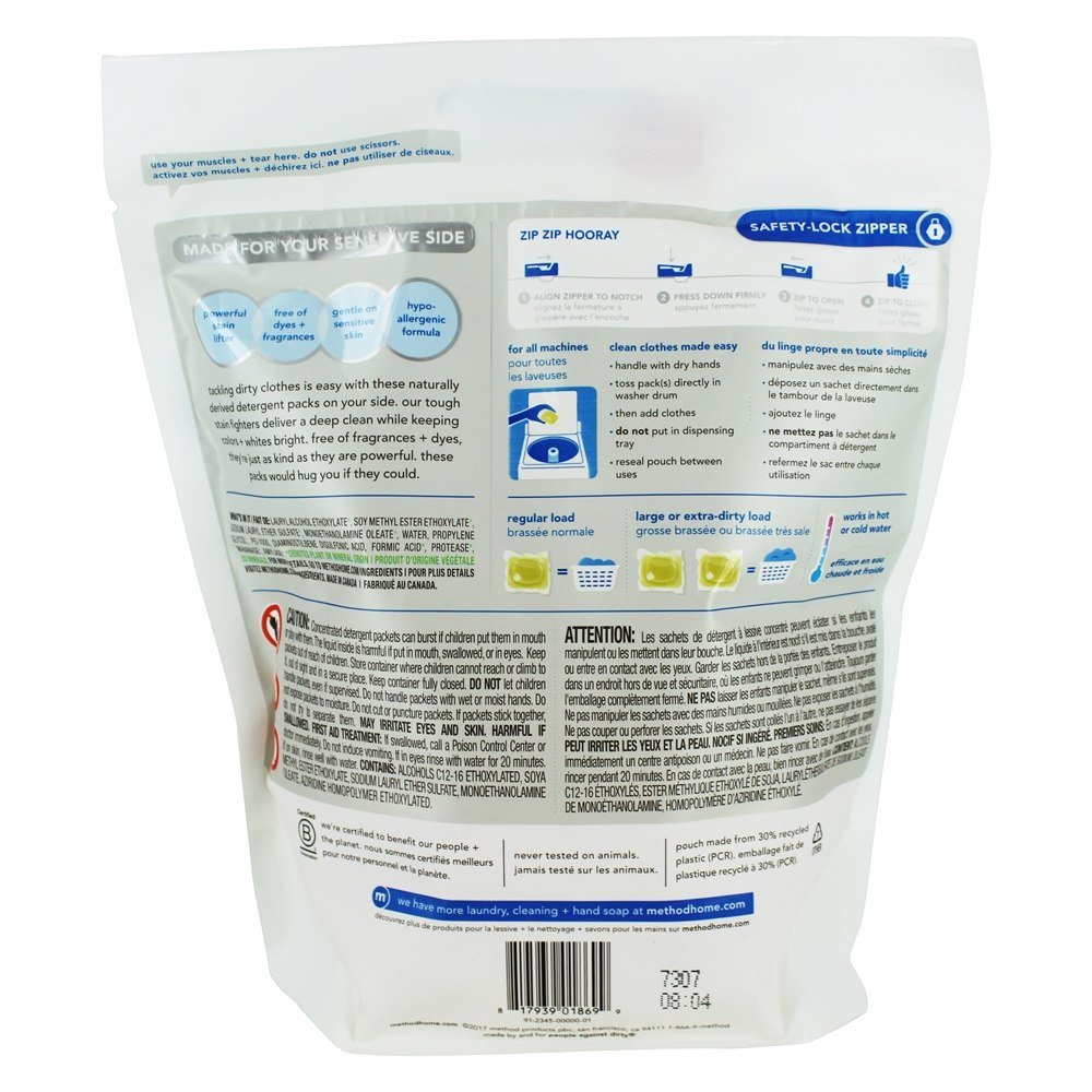 Snapklik.com : Method Laundry Detergent Packs, Free + Clear, 42 Loads ...