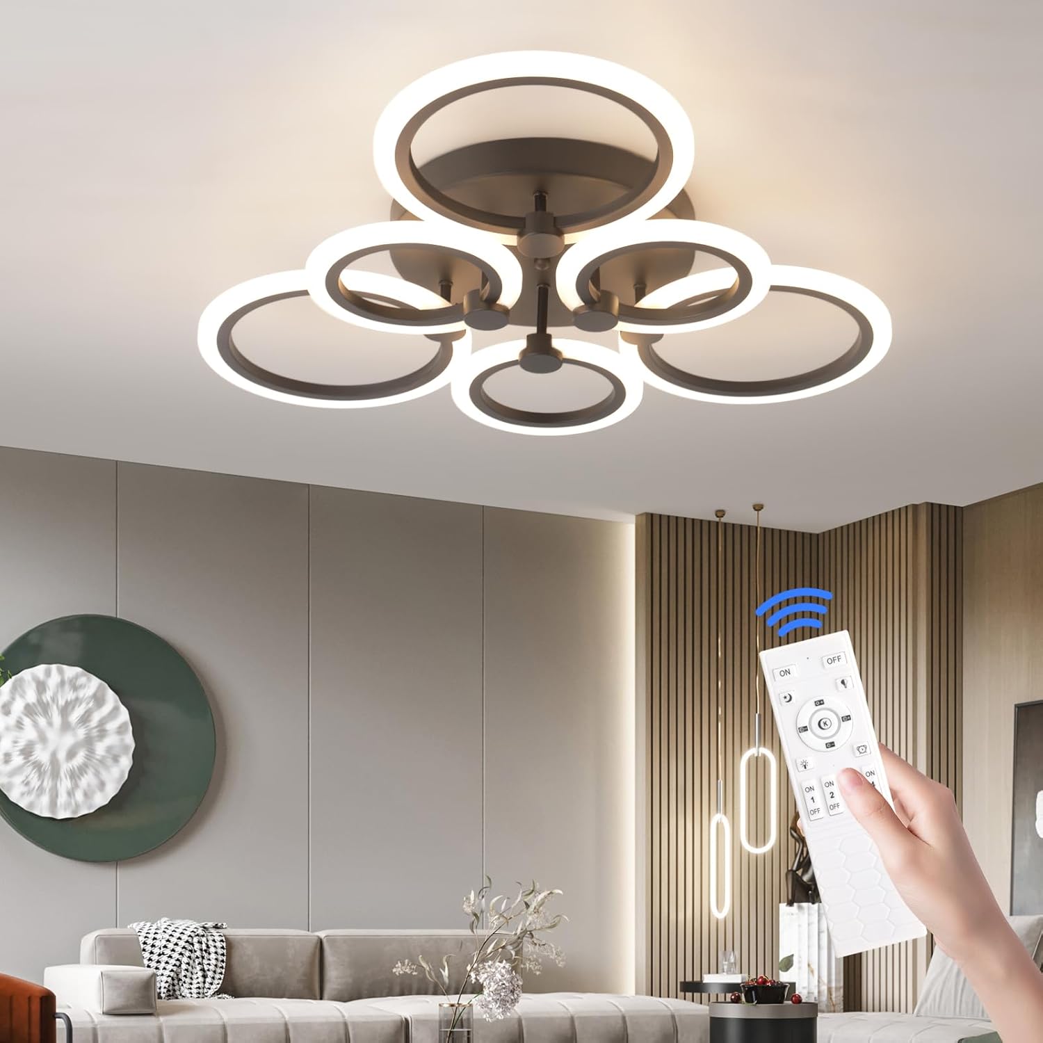 Hudi Fyier Modern LED Ceiling Light,6 Rings Flush Mount Ceiling Light ...