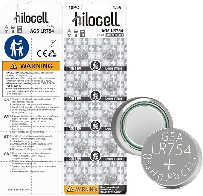 Amazon.com: LR754 Button Batteries 10 Pack, AG5 Coin Cell Battery, 1 ...