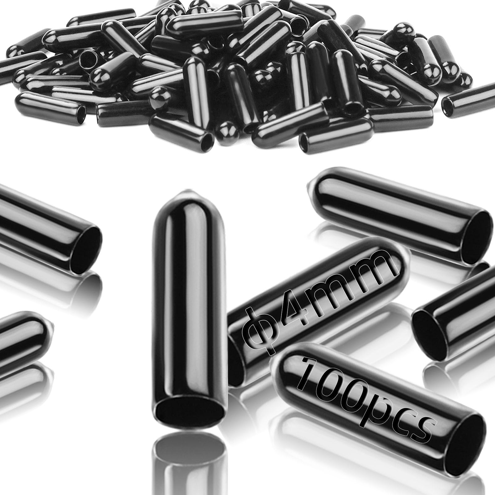 TXXATX 100 Pieces Rubber End Caps 4mm/0.16 in Rubber Caps PVC Round ...
