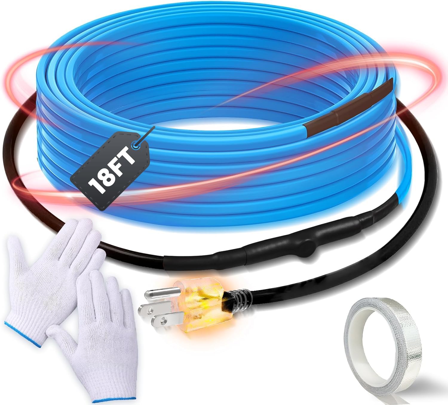 120V Heat Tape with Thermostat for Pipe Freeze Protection, 18 Feet Heat ...