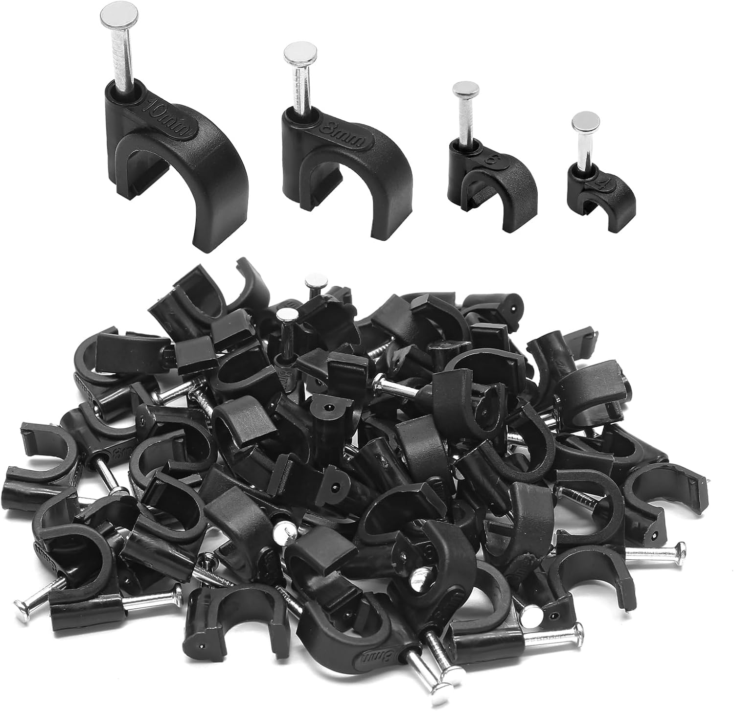 PHITUODA 400pcs Cable Clips, 4mm 6mm 8mm 10mm Half Clamp J-Hook with ...