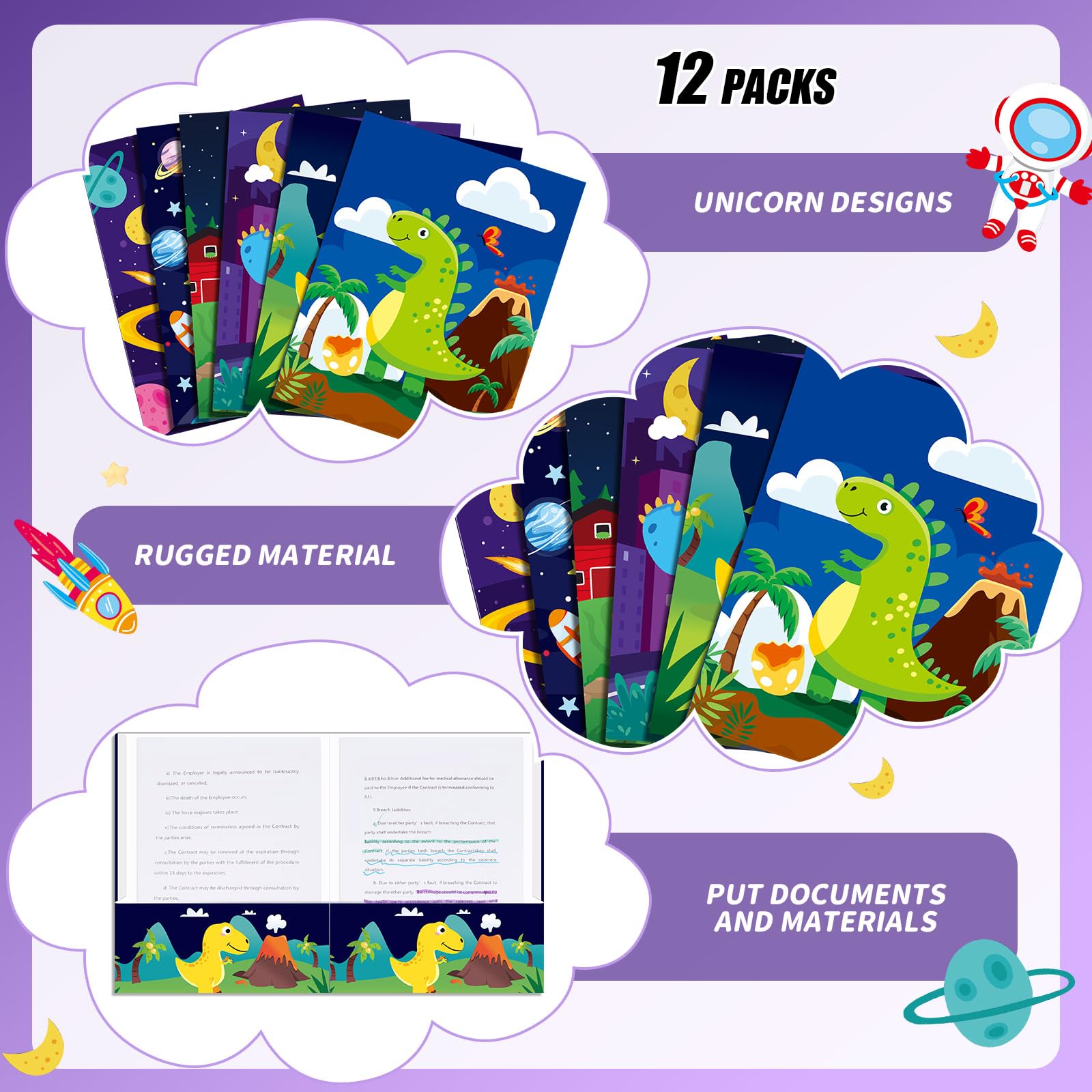 Snapklik.com : 12 Pieces Dinosaur Pocket Folders, Cute Kawaii Folders ...