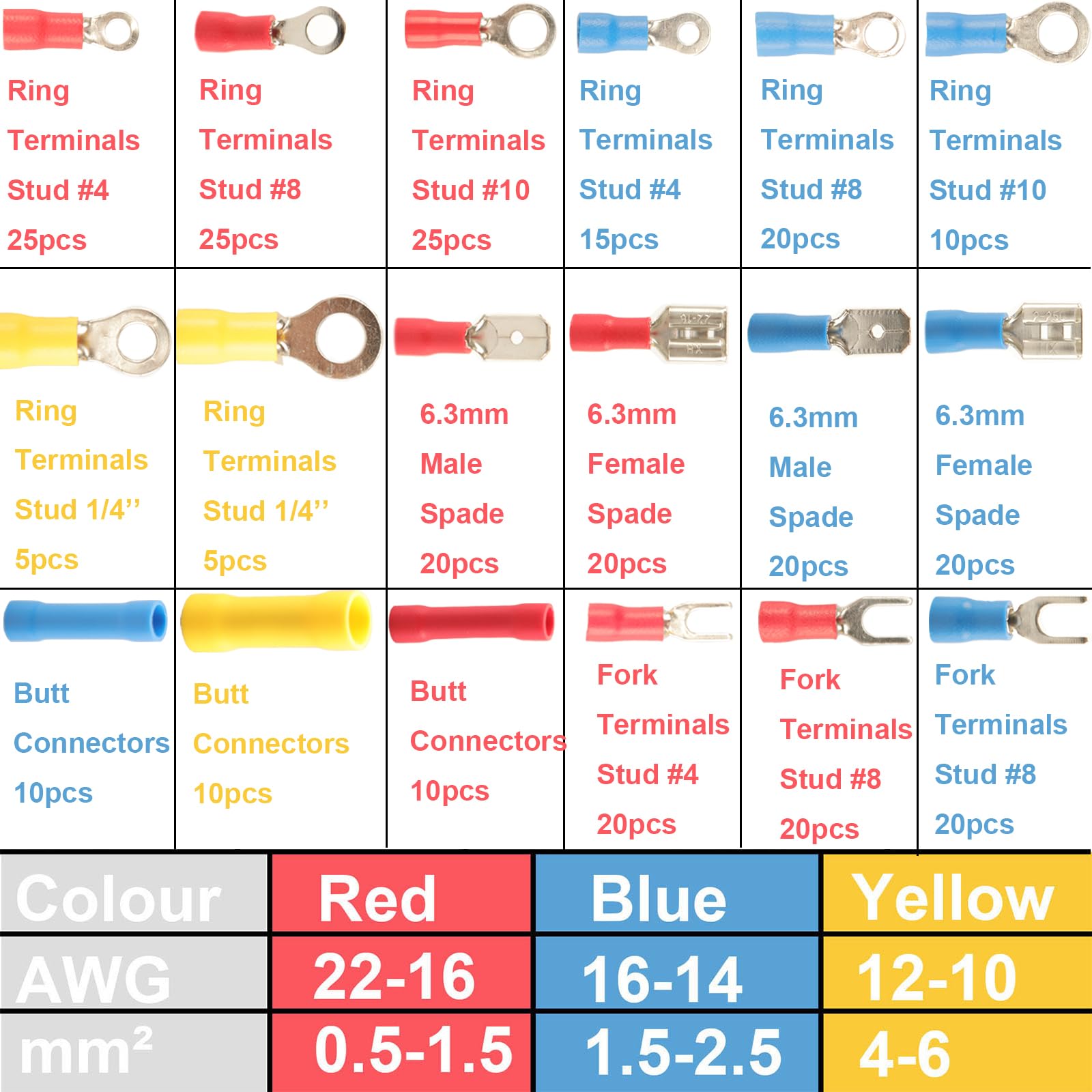 Snapklik.com : 300pcs 18 Types Crimp Connectors, Ring Spade Fork Butt ...