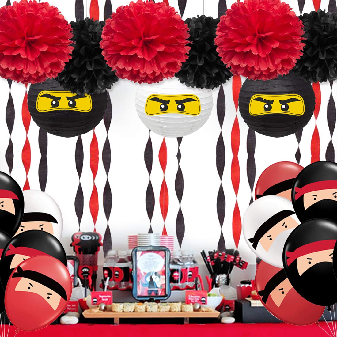 Buy Ninja Decorations Warrior Party Supplies Kit Black and Red, with ...