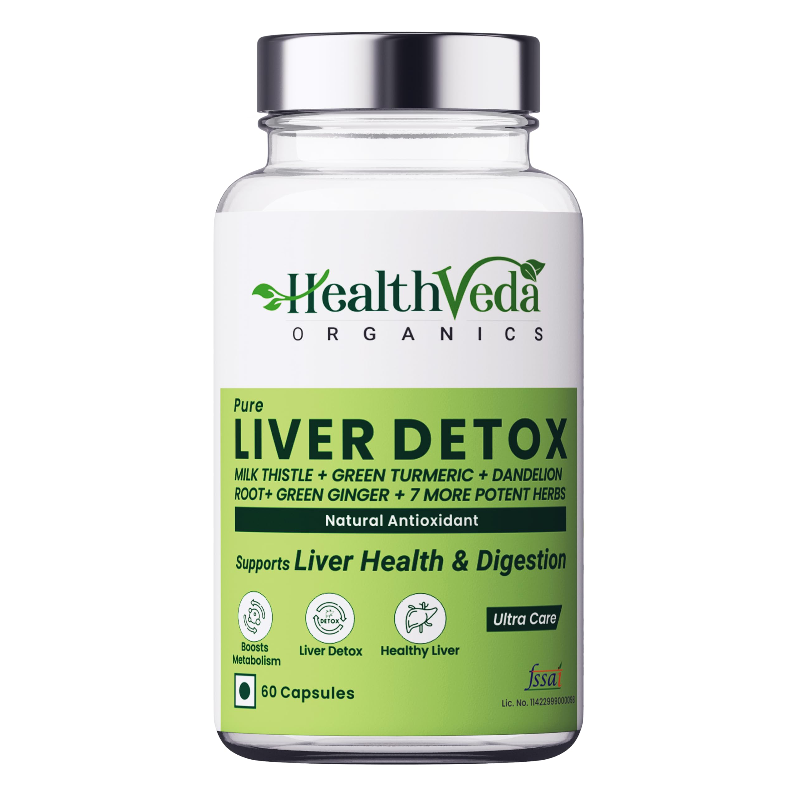 Health Veda Organics Plant Based Liver Detox with Milk Thistle, Green ...