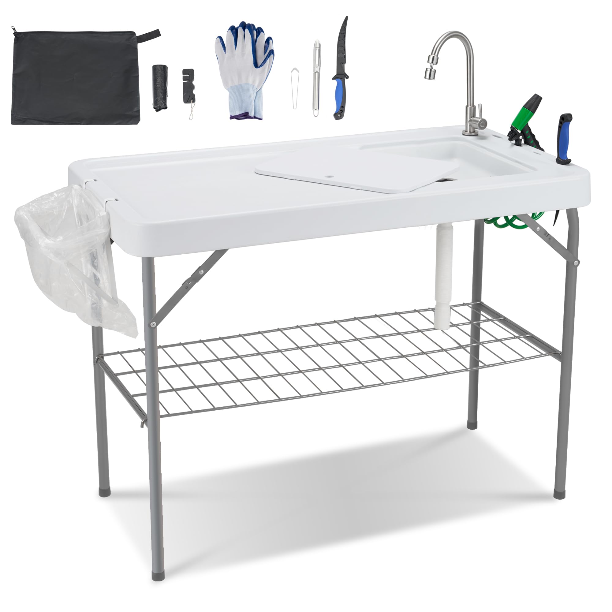 Dragosum Outdoor Sink Fish Cleaning Table Portable Camping Table with ...