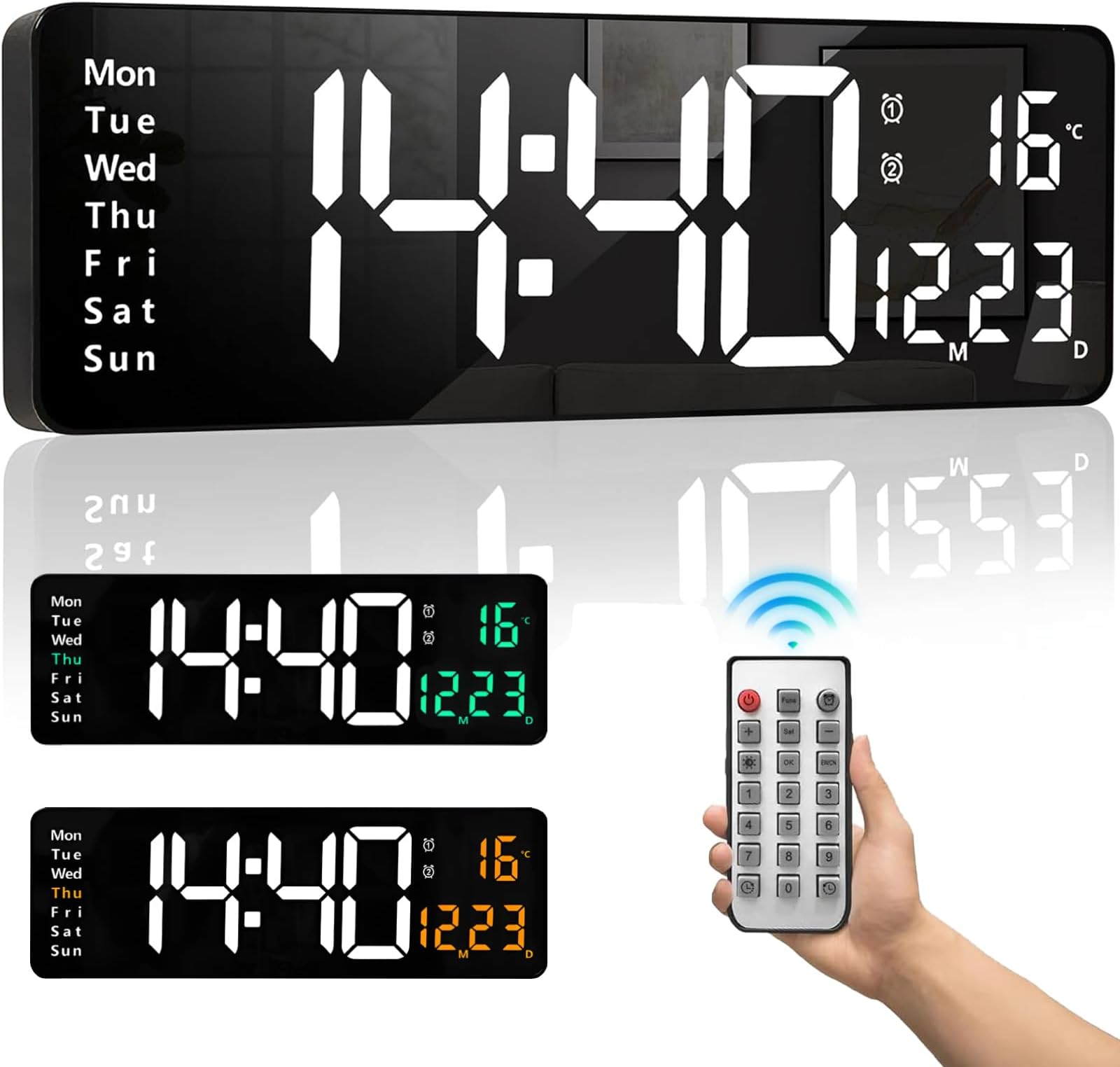 JUHANI Reloj de Pared Digital con visualización Grande, Reloj de Pared ...