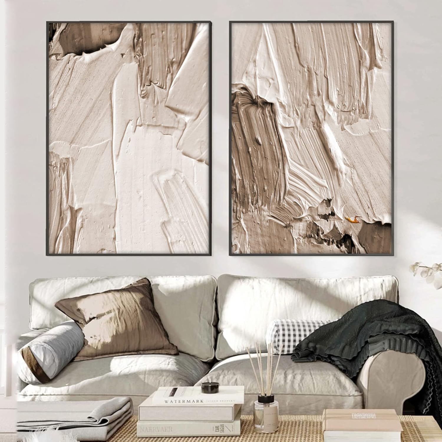 Amazon.com: Abstract Beige Wall Art Neutral Textured Painting Brown and ...