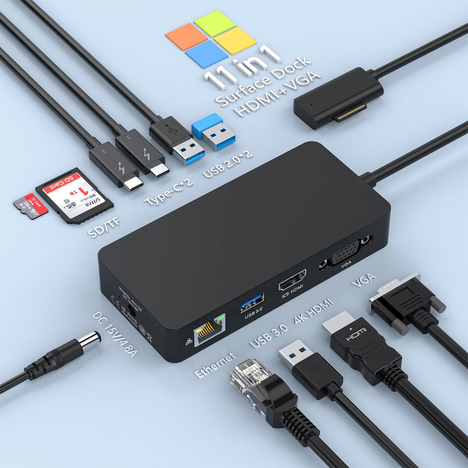 Microsoft Surface Docking Station 12 In 1 Triple Display Surface Dock 2 Hdmi Vga