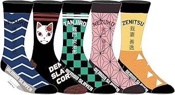Amazon.com: Bioworld Demon Slayer Adult Crew Socks 5-Pack : Clothing ...