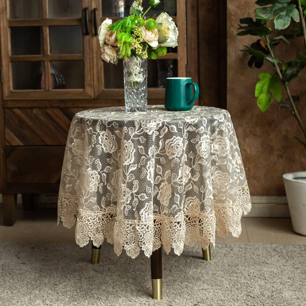 Amazon.com: QsyyHome Jacquard Gold Small Round Lace Embroidery ...