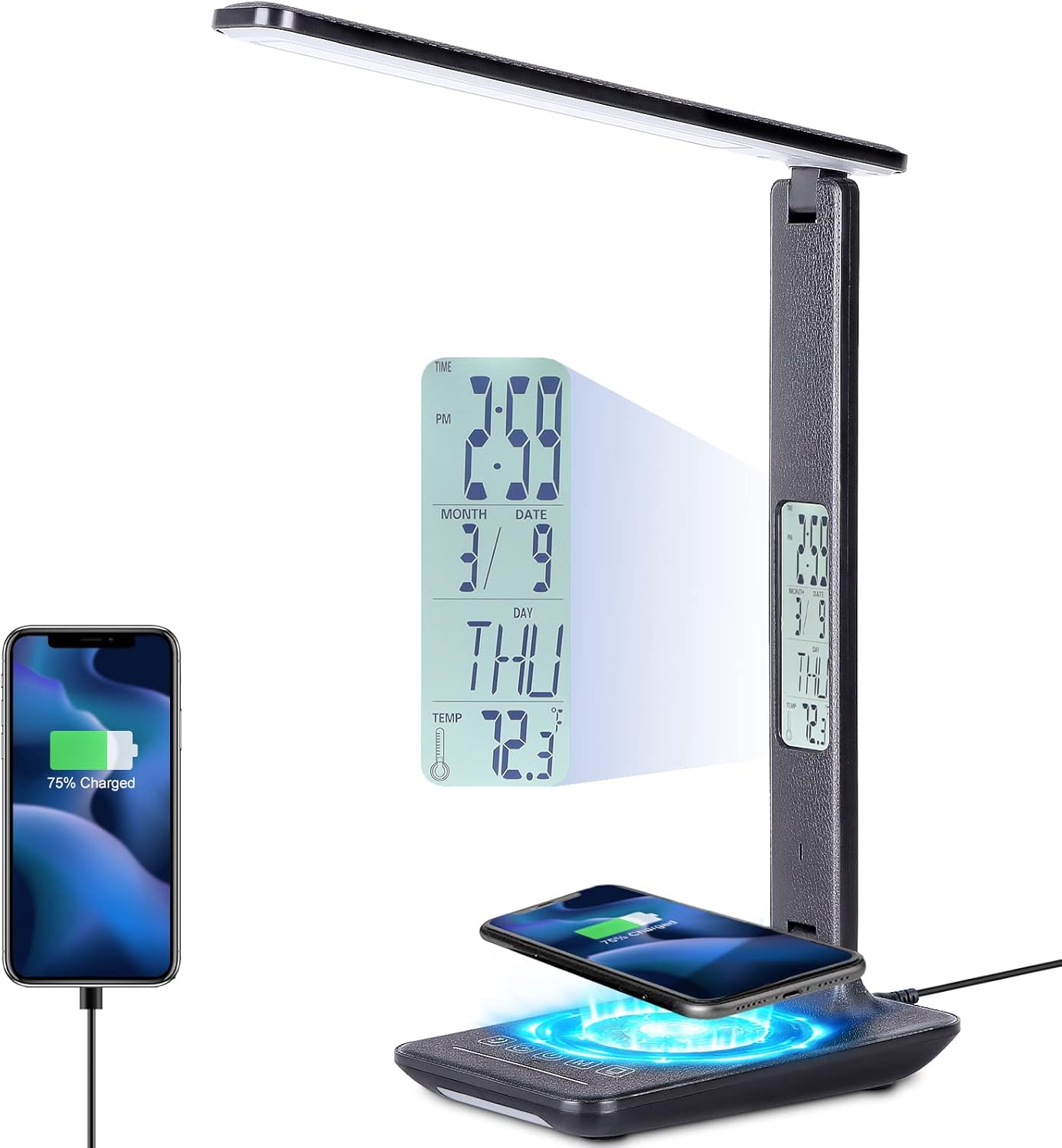 Desk Lamp, LED Desk Lamp with Wireless Charger, USB Charging Port, Desk ...