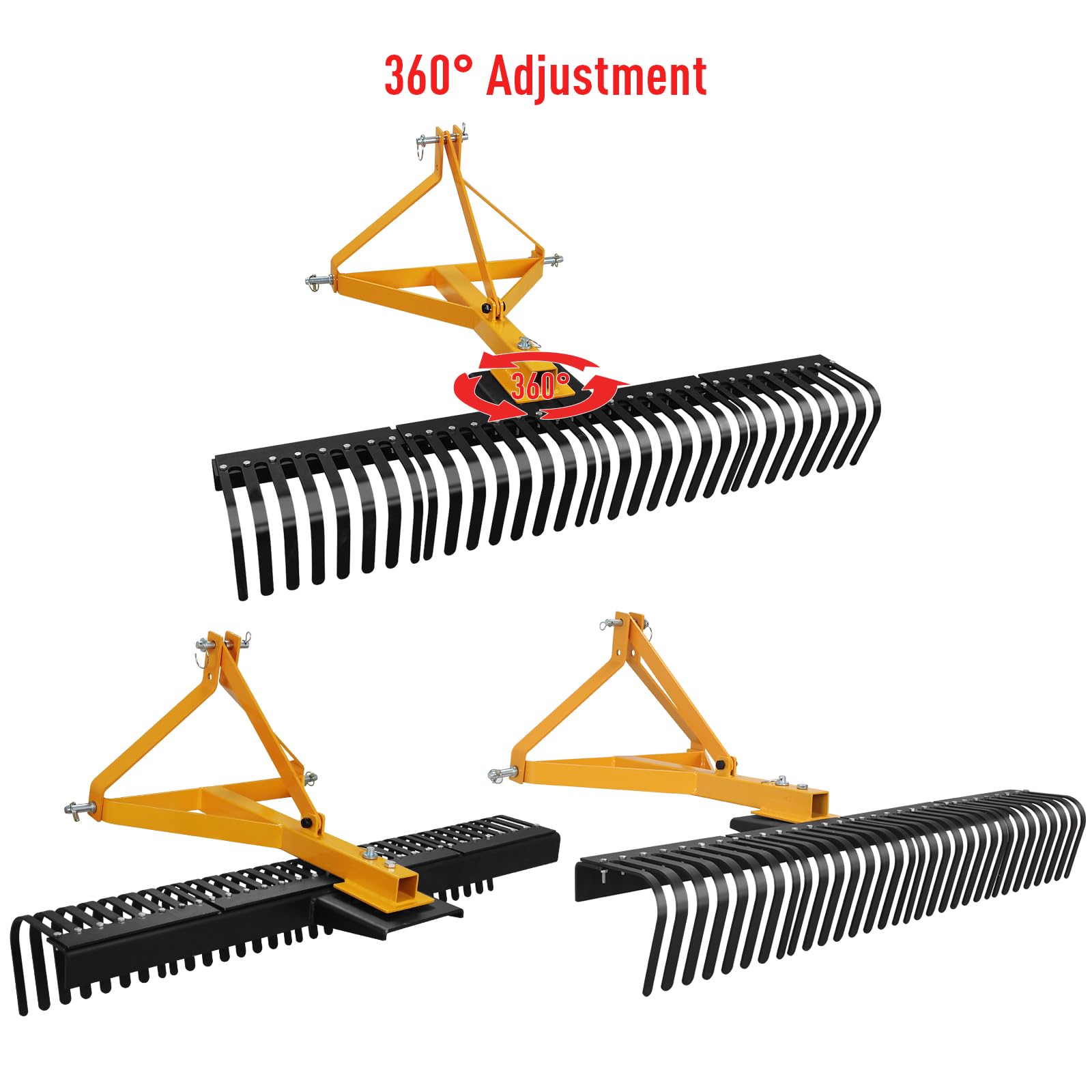 Heavy Duty Landscape Rock Rake, 3 Point-Attach 5 FT Tow-Behind Garden ...