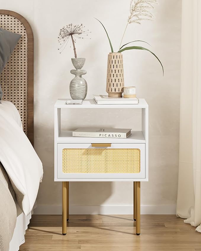 HEYZOEY Bedside Table,Side Table with 1Drawer and 1Shelf,White ...