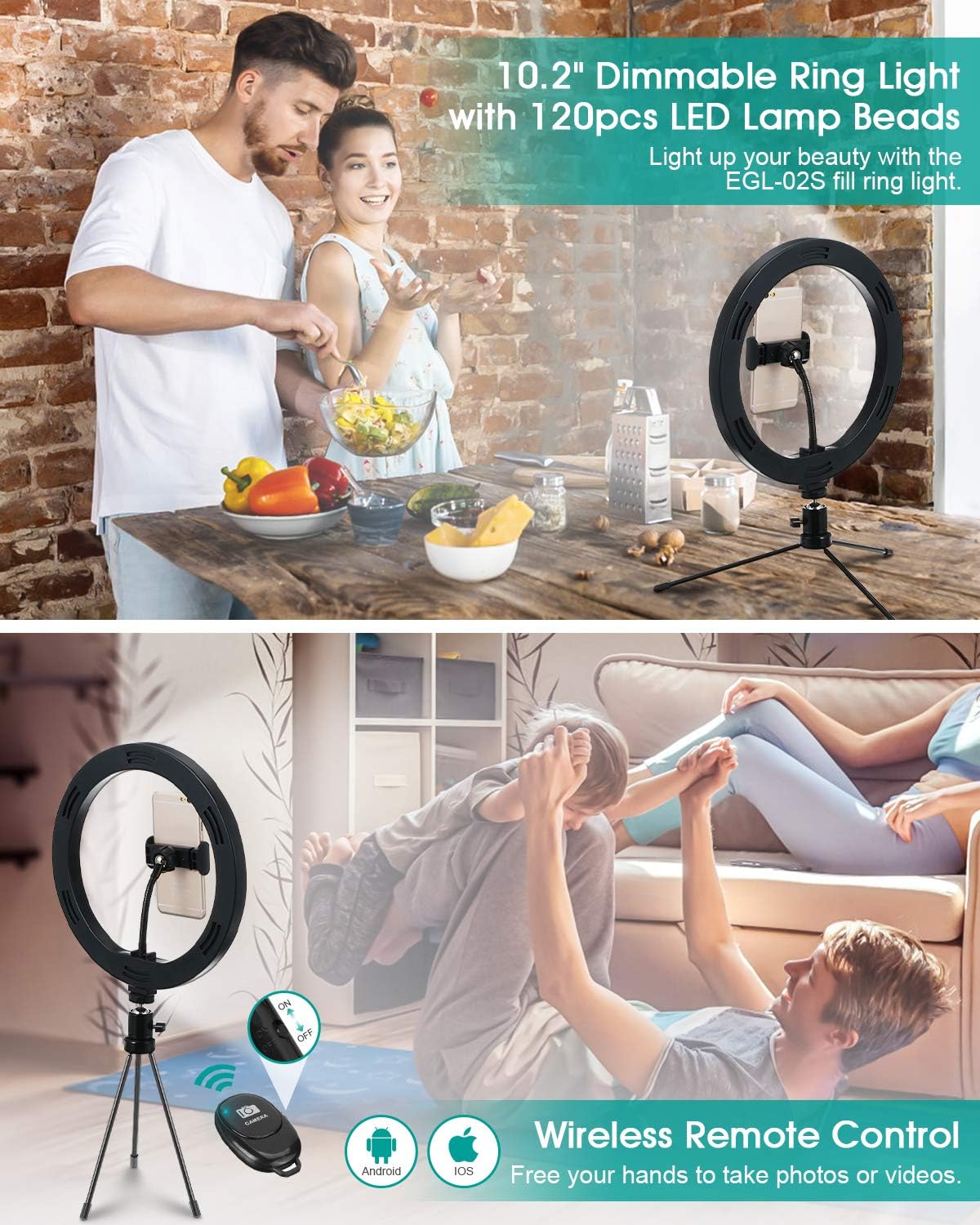 Ring Light, 10″ LED Ring Light Tripod Photo Video LED Lighting Kit with ...