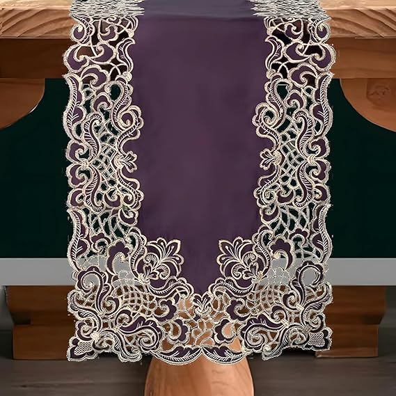 Amazon.com: Decozen Gold Lace Plum Table Runner - European Embroidery ...