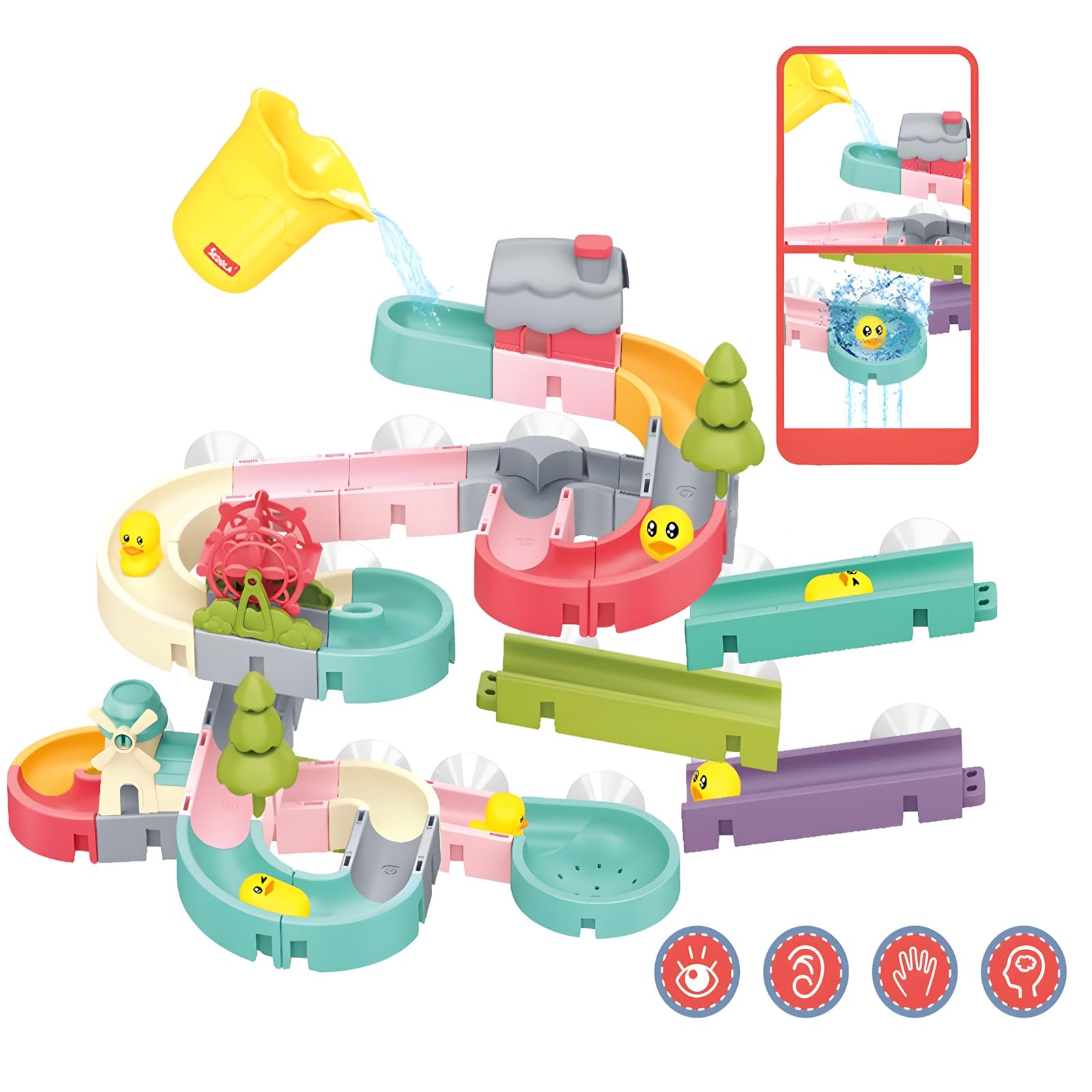 Amazon.com: Toddler Bath Toys,62 PCS DIY Duck Slippery Slide Track Baby ...