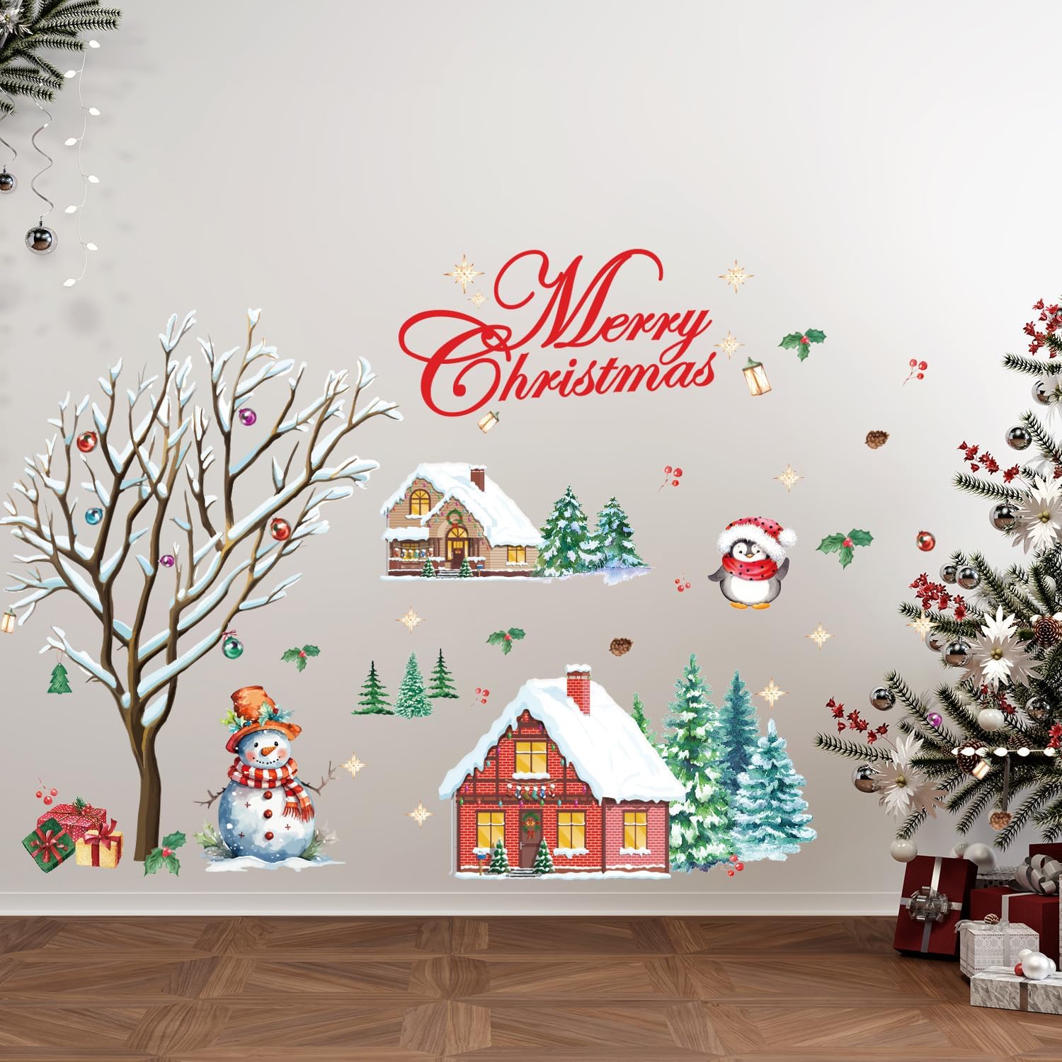 Amazon.com: Rajahubri Merry Christmas Wall Decals Christmas Tree Wall ...