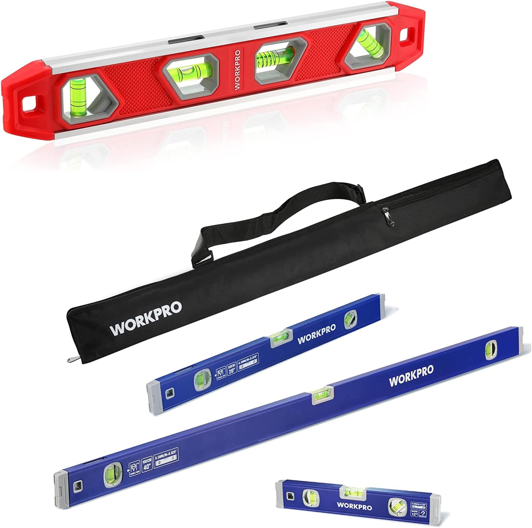 WORKPRO 12 Inch Torpedo Level and 3-Piece Spirit Level Set (12", 20 ...