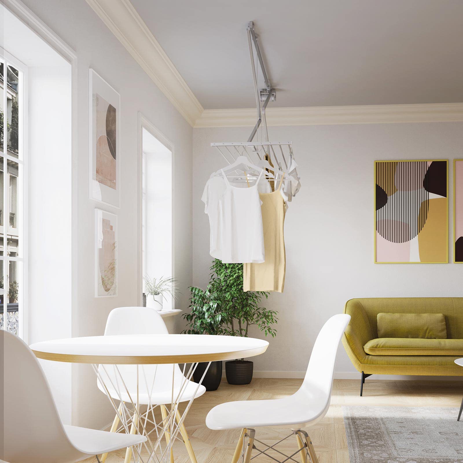 foxydry Mini, Ceiling Mounted Clothes Drying Rack, Pulley Clothesline ...