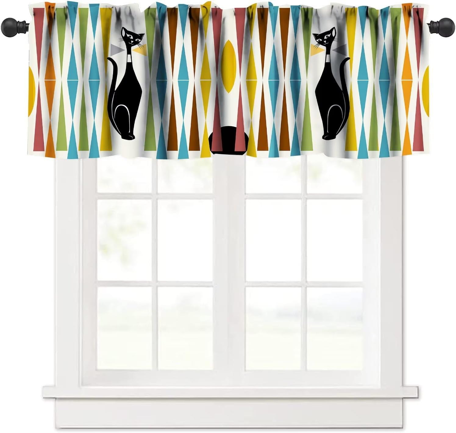 Amazon.com: Mid Century Theme Valance Curtain,Black Cat Colourful ...