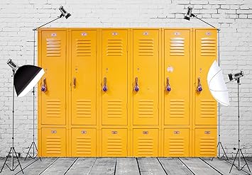 Amazon.com : BELECO 7x5ft Fabric Yellow Lockers Backdrop School Gym ...